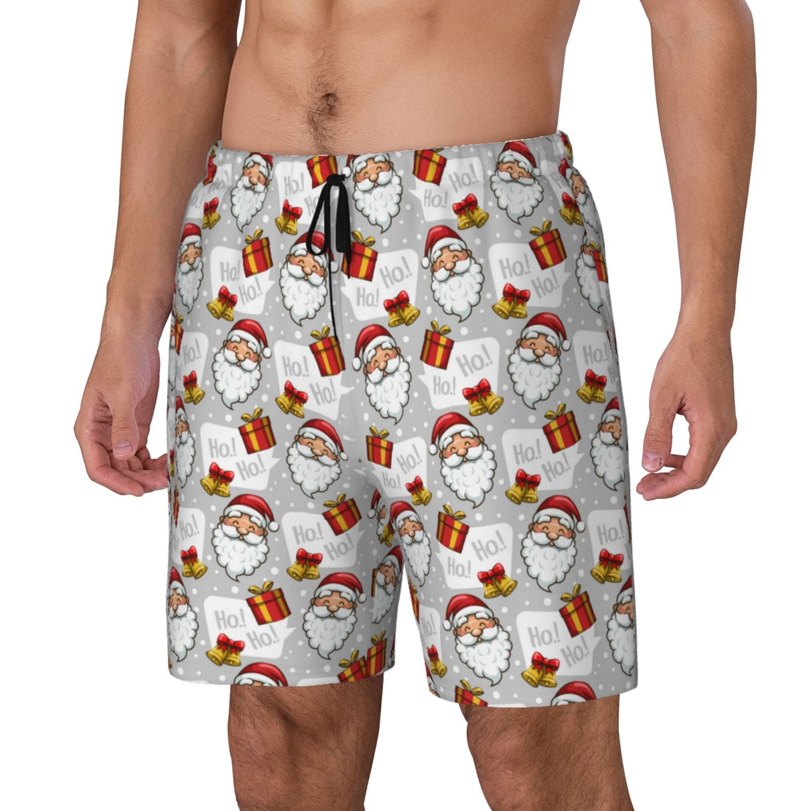 Cauagu Christmas Santa Claus Print Mens Swim Trunks Quick Dry Board ...