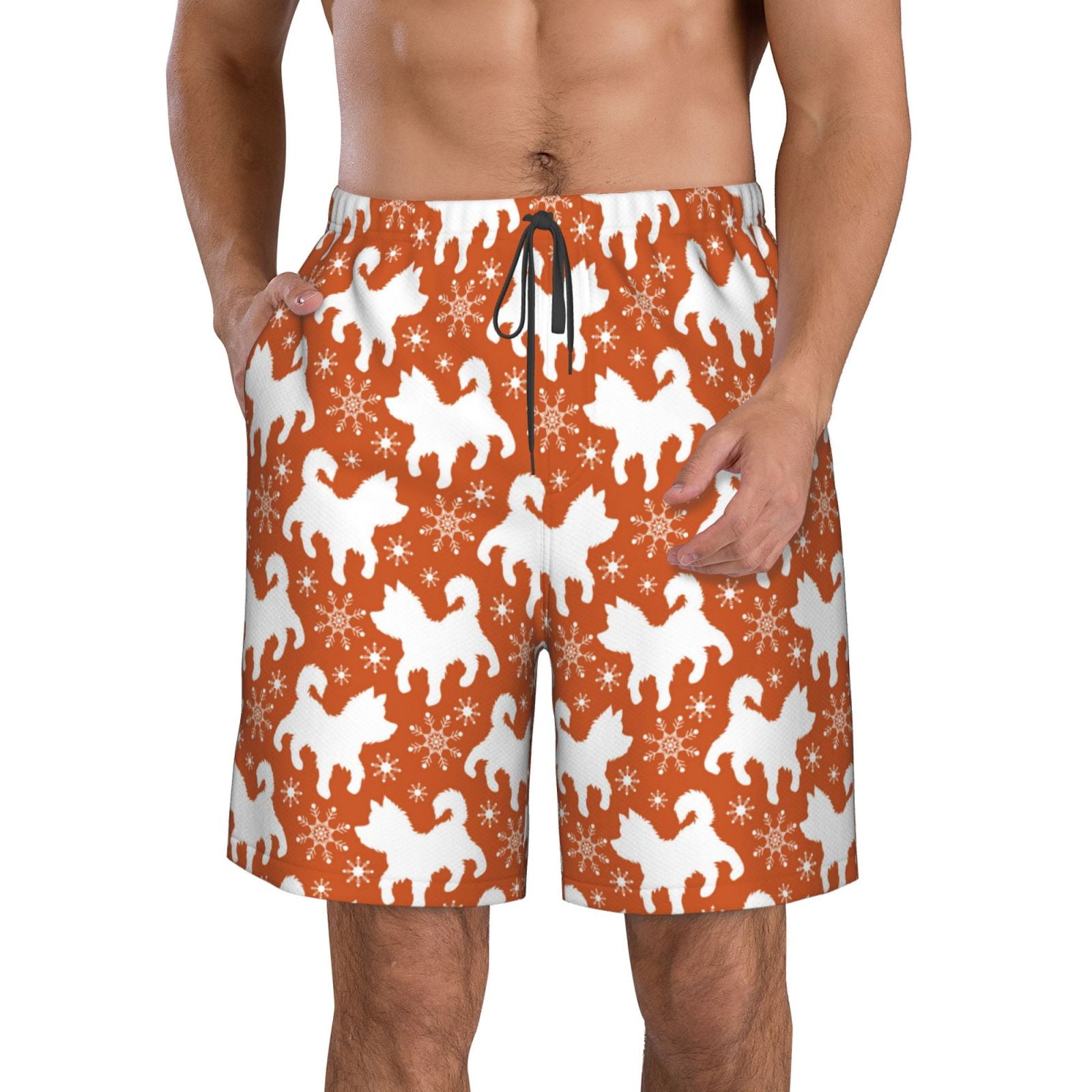 Cauagu Christmas Snowflake Dog Print Men's Swim Trunks,Hawaiian Bathing ...