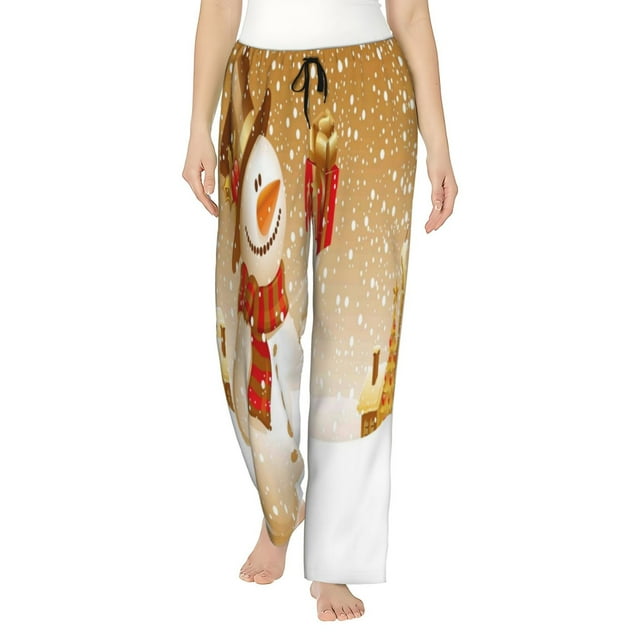 Cauagu Christmas Snowman Gift Pajama Pants for Women Loose Fit Wide Leg ...