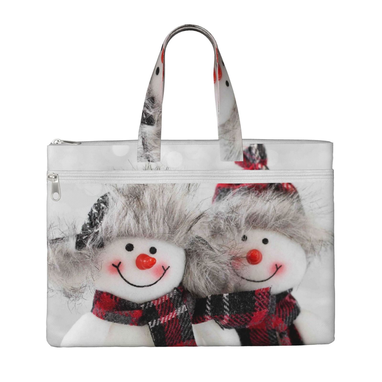 Cauagu Christmas Snowman With Hat Pattern Canvas Tote File Bag, Zipper ...