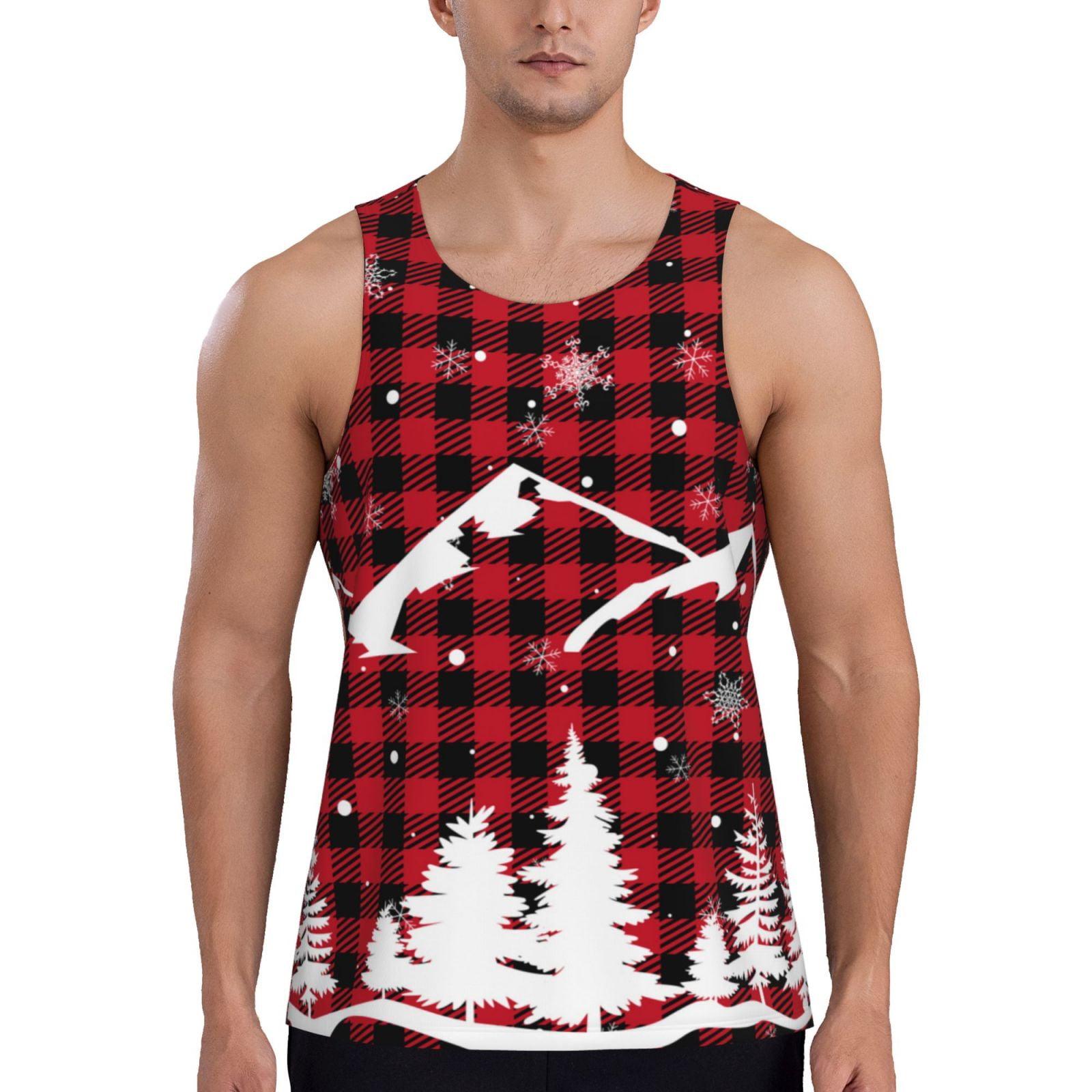 Cauagu Christmas Tree Buffalo Plaid Print Men's Sleeveless Muscle ...