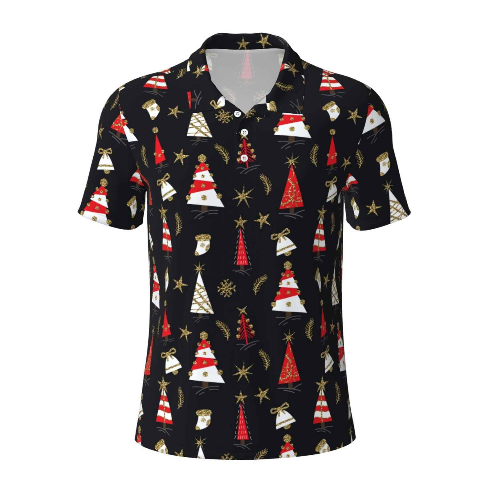 Cauagu Christmas Tree and Gold Socks Print Men's Polo Shirts, Short ...