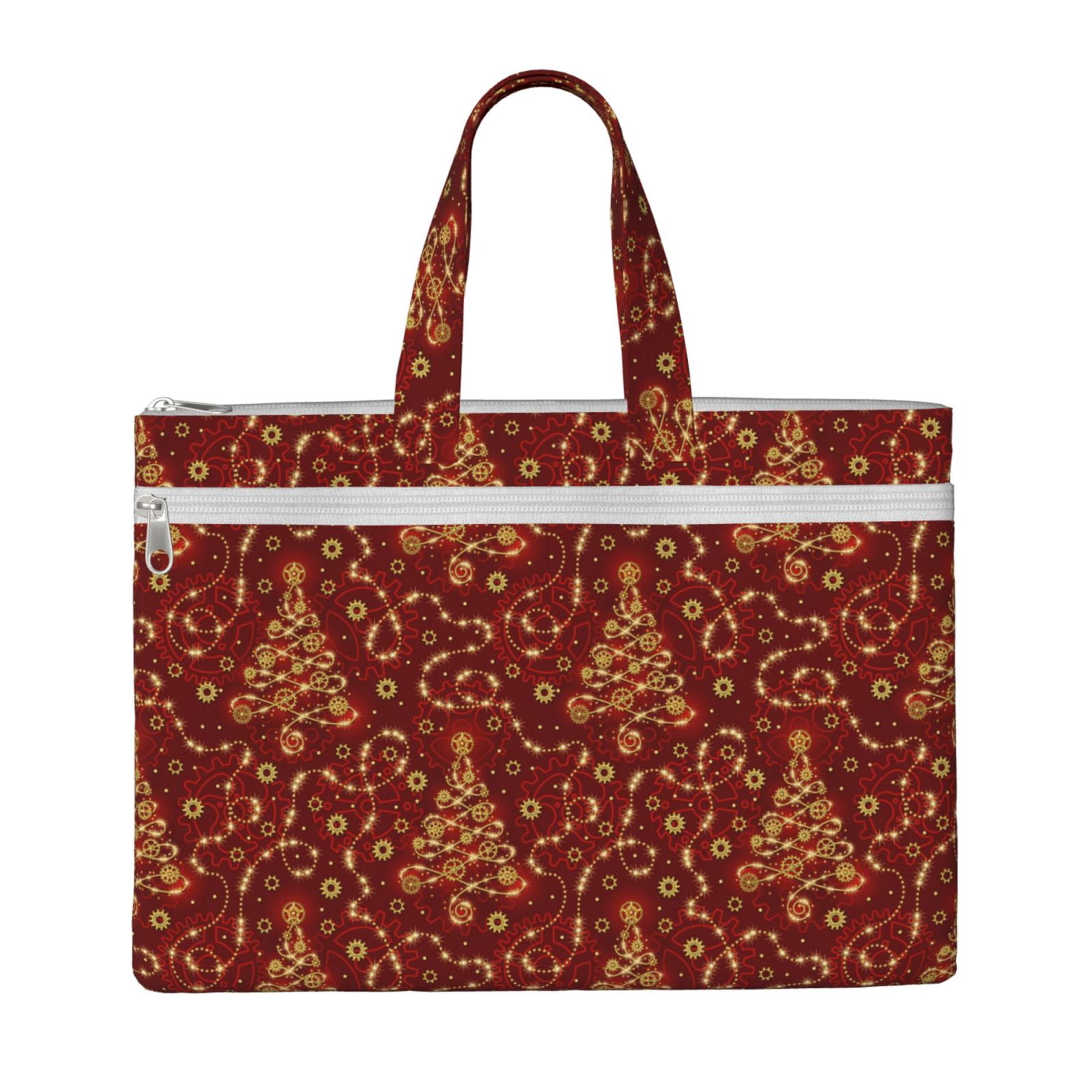Cauagu Christmas Tree On A Red Background Pattern Canvas Tote File Bag ...