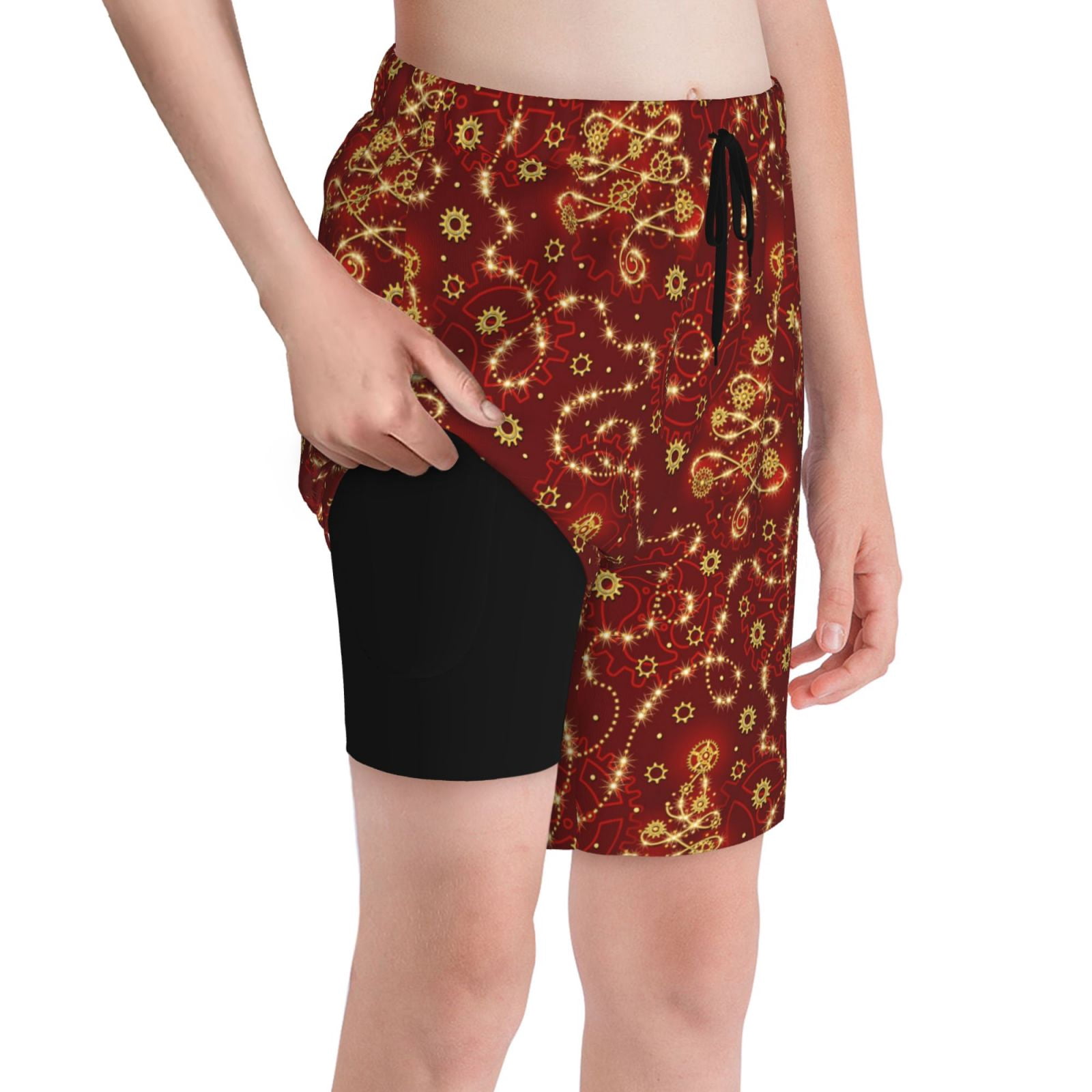 Cauagu Christmas Tree On A Red Background Print Swim Trunks for Men ...