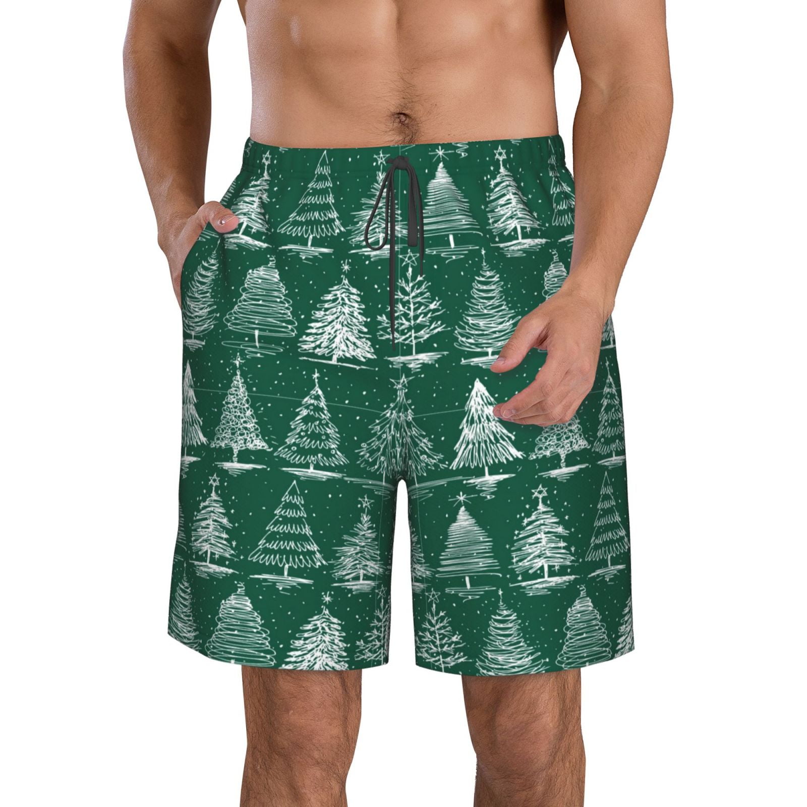 Cauagu Christmas Trees Print Men's Swim Trunks,Hawaiian Bathing Suit ...