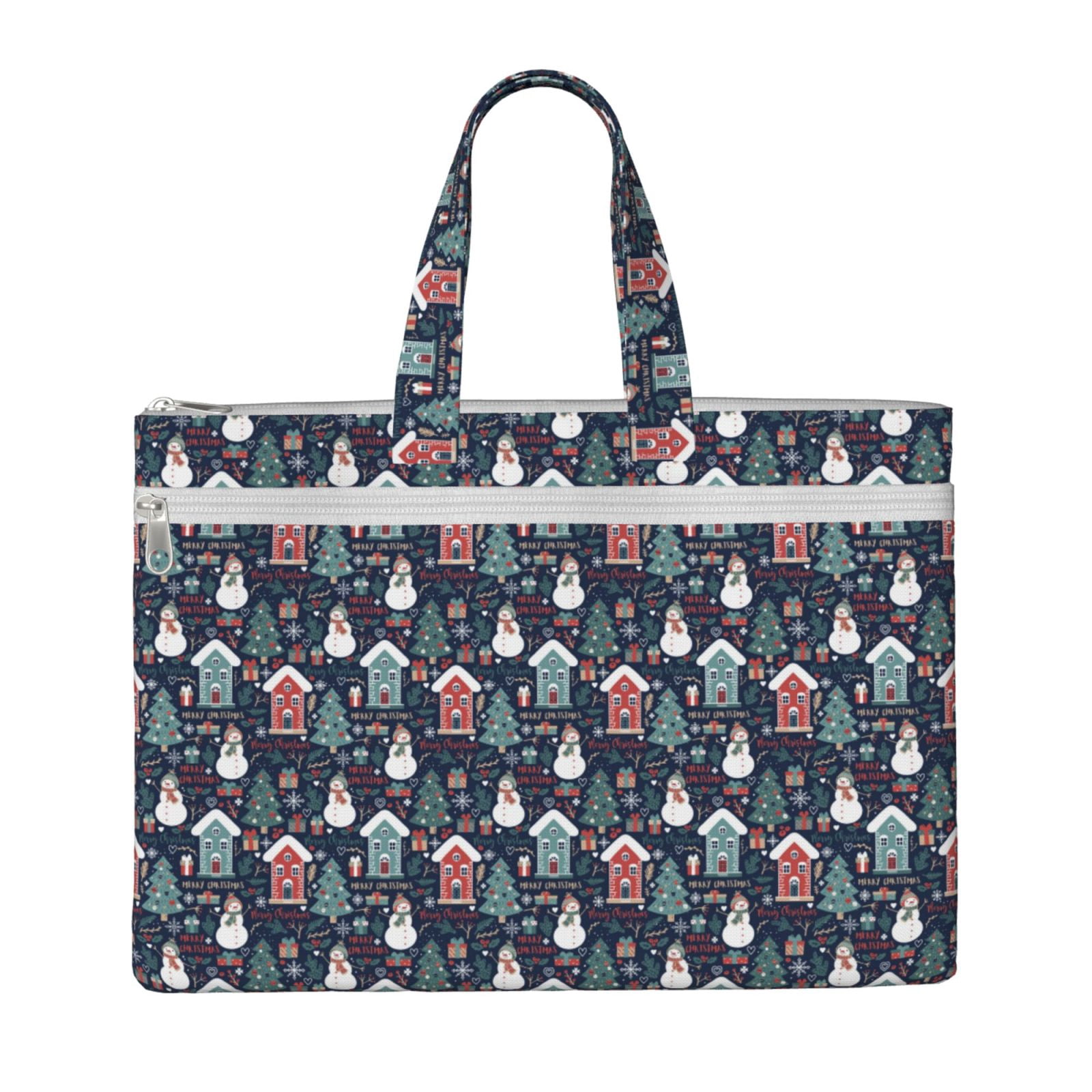 Cauagu Christmas Village Pattern Canvas Tote File Bag, Zipper Tote Bag ...