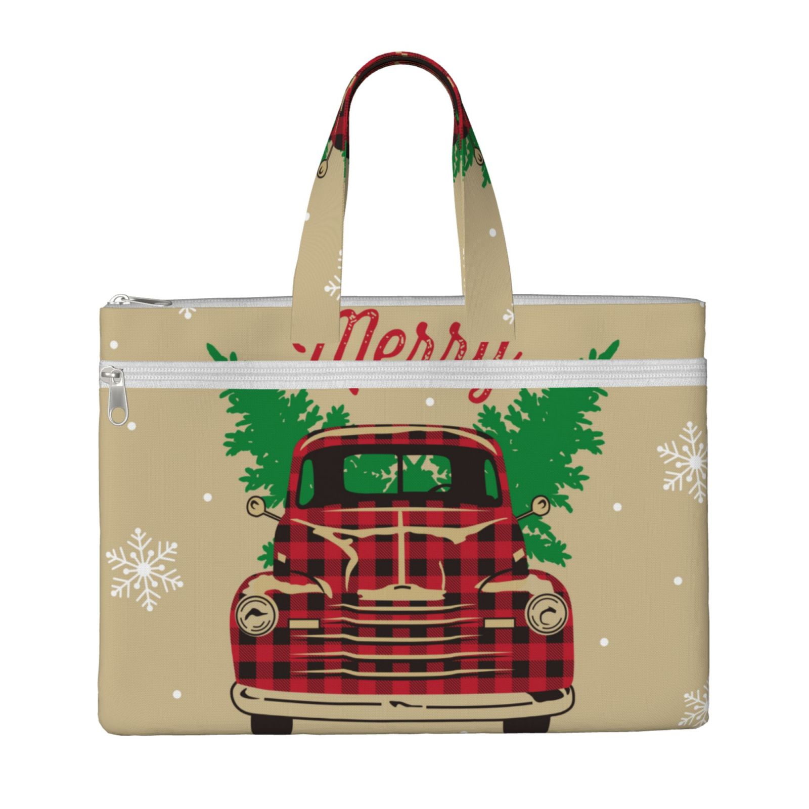 Cauagu Christmas Vintage Red Truck Pattern Canvas Tote File Bag, Zipper ...