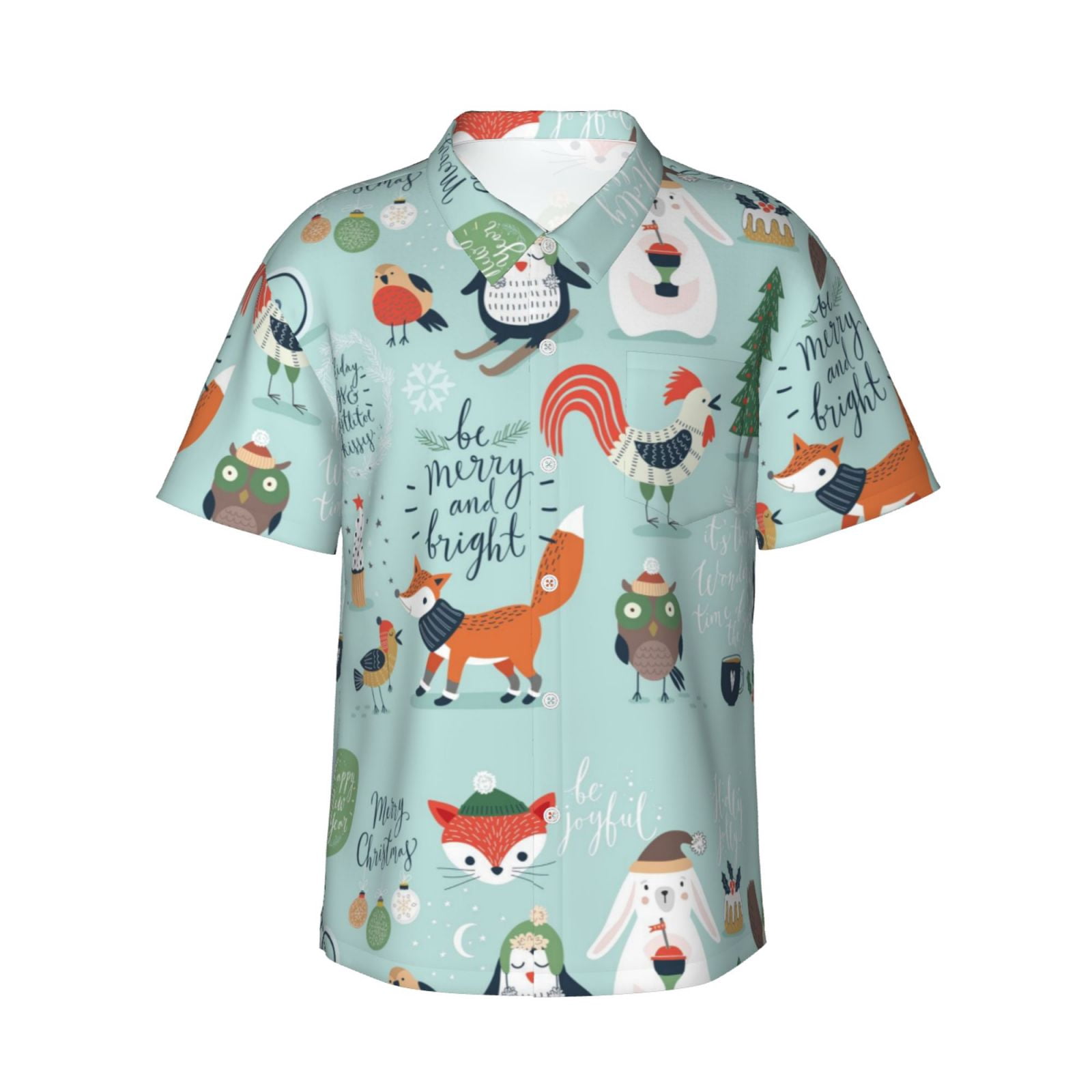 Cauagu Christmas Winter Animals Print Hawaiian Shirt for Men,Casual ...
