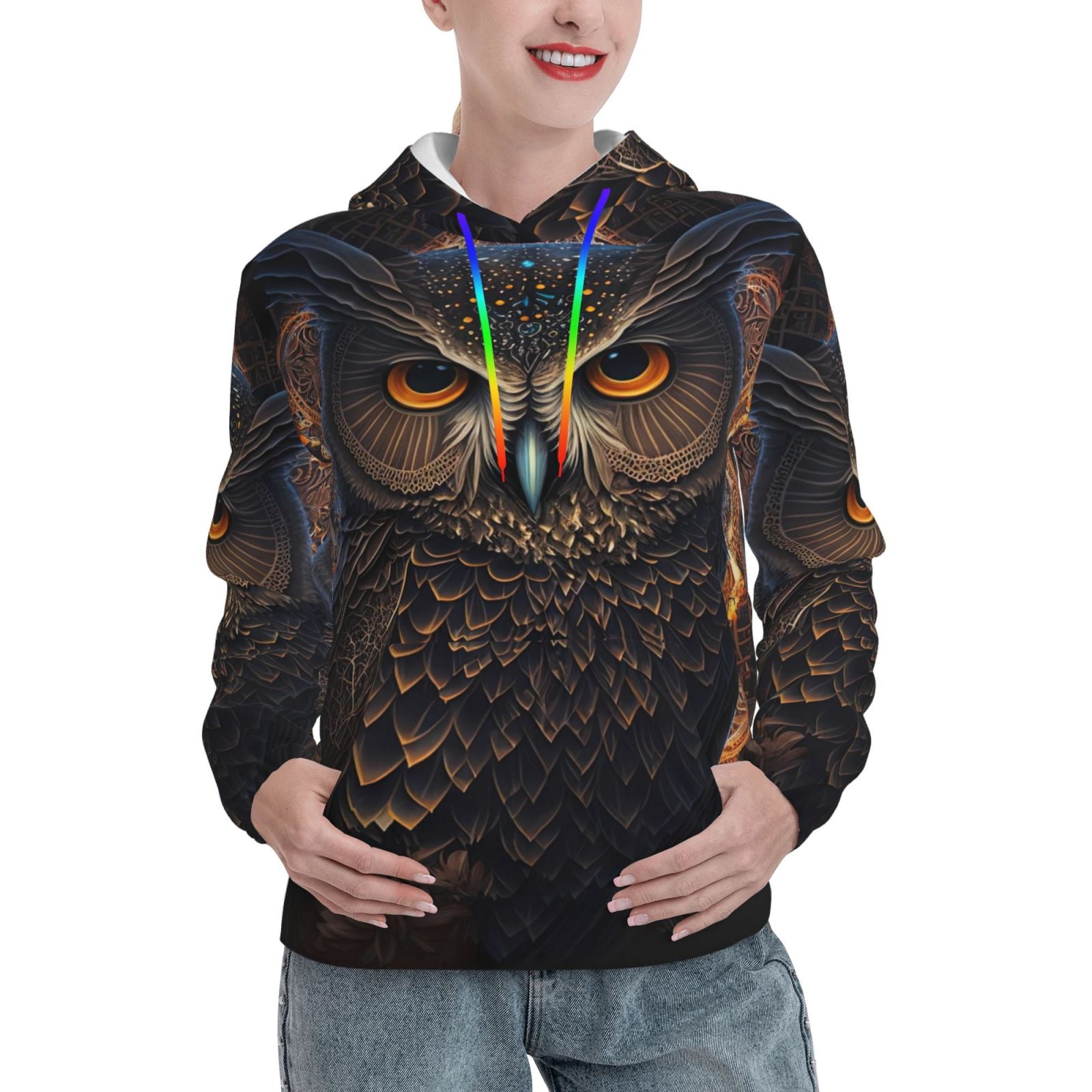 Cauagu Classical Style Brown Owl for Women's Hooded Sweatshirts Pullover Hoodie for Women Fall ...