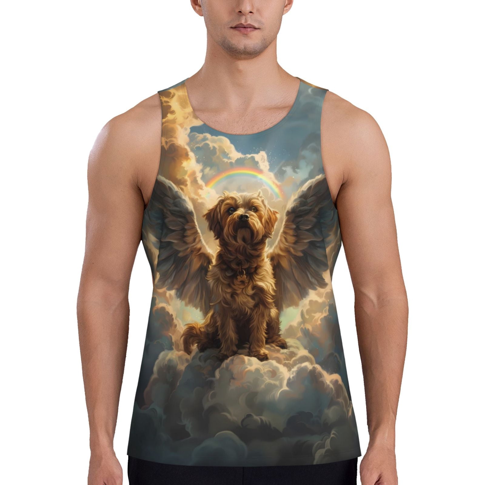 Cauagu Cloud Rainbow Winged Dog Print Men's Sleeveless Muscle Shirts ...
