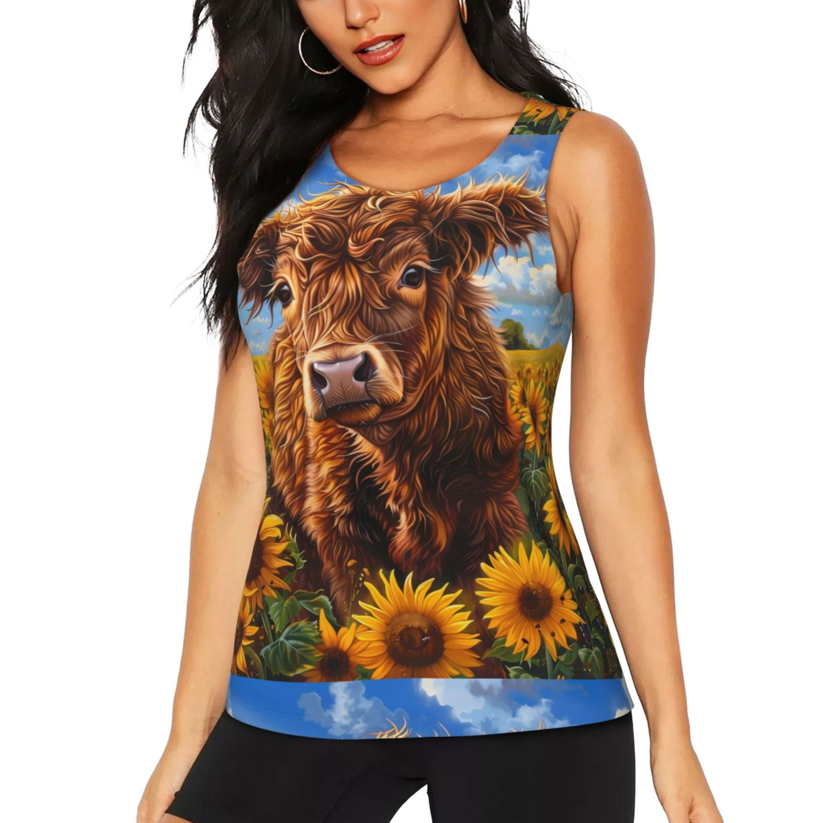 Cauagu Cloud Sky Sunflower Cow for Women's Workout Tank Tops Sleeveless ...