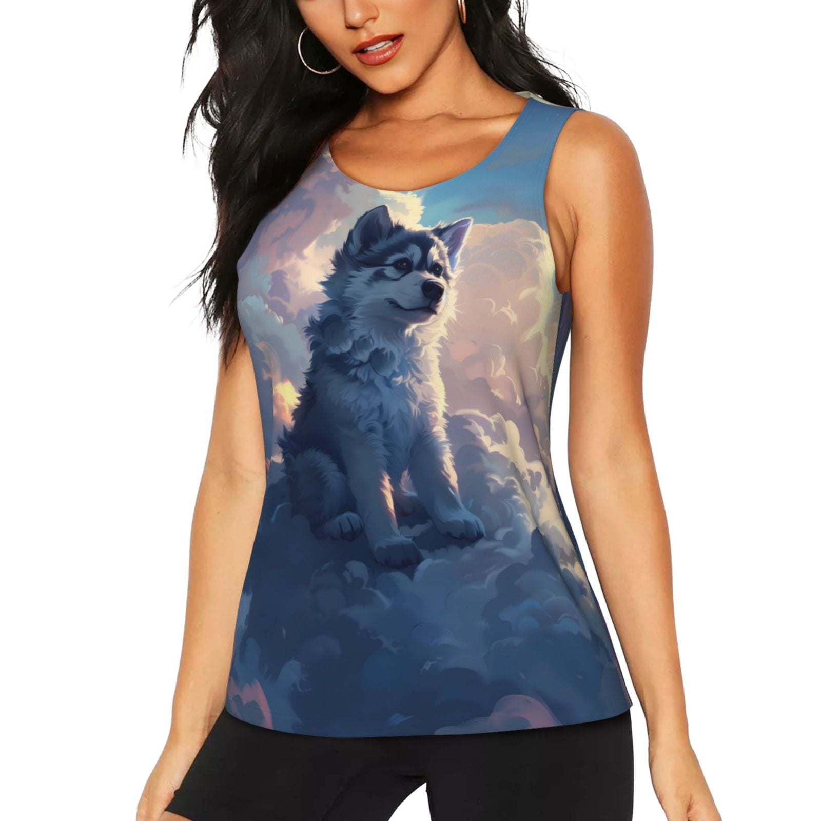Cauagu Cloud Wolf for Women's Workout Tank Tops Sleeveless Running ...