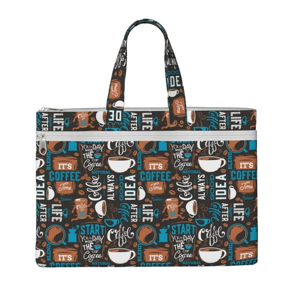 Cauagu Coffee Lover Print Pattern Canvas Tote File Bag, Zipper Tote Bag ...