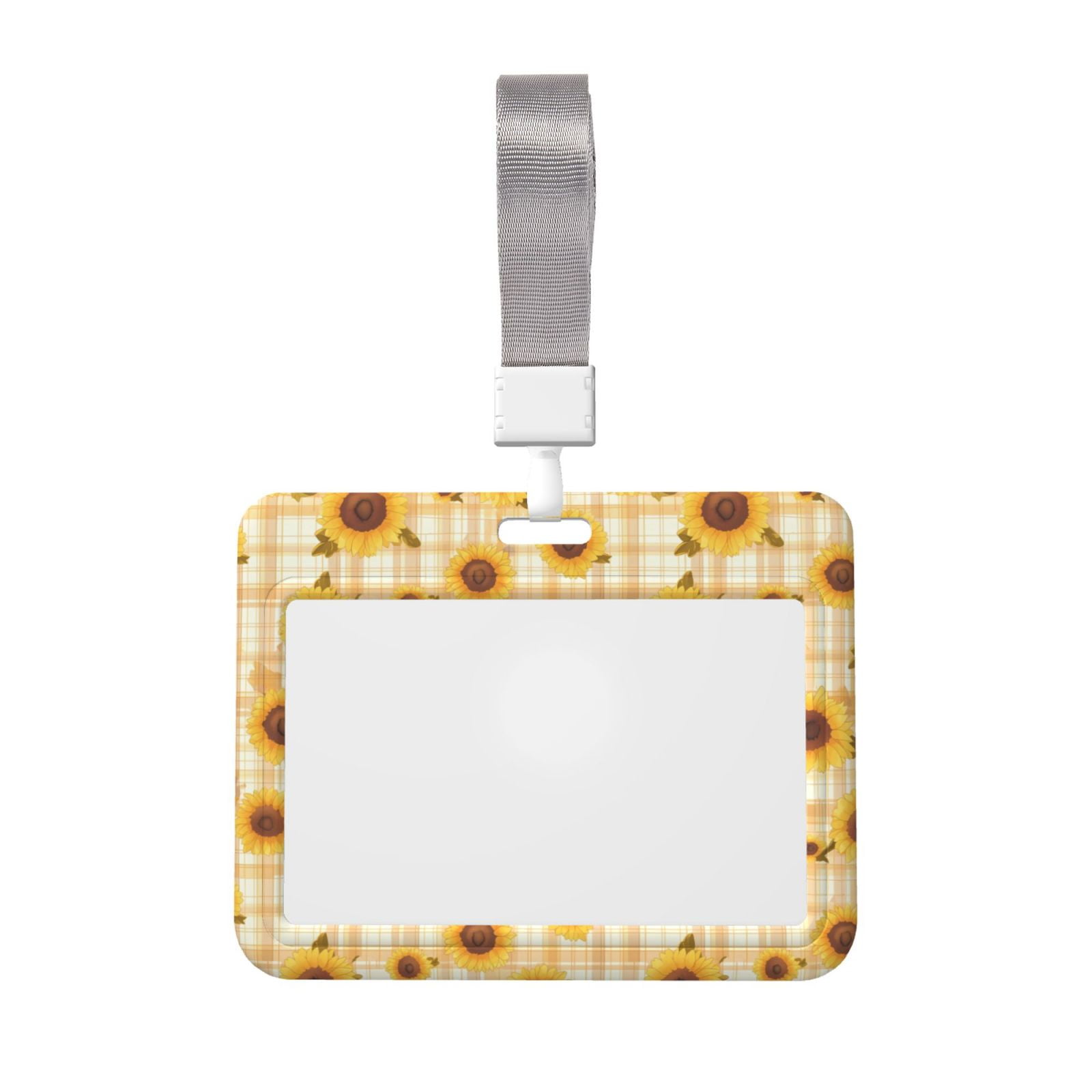Cauagu Coffee Plaid Sunflower for ID Badge Holder,Badge Holder with ...