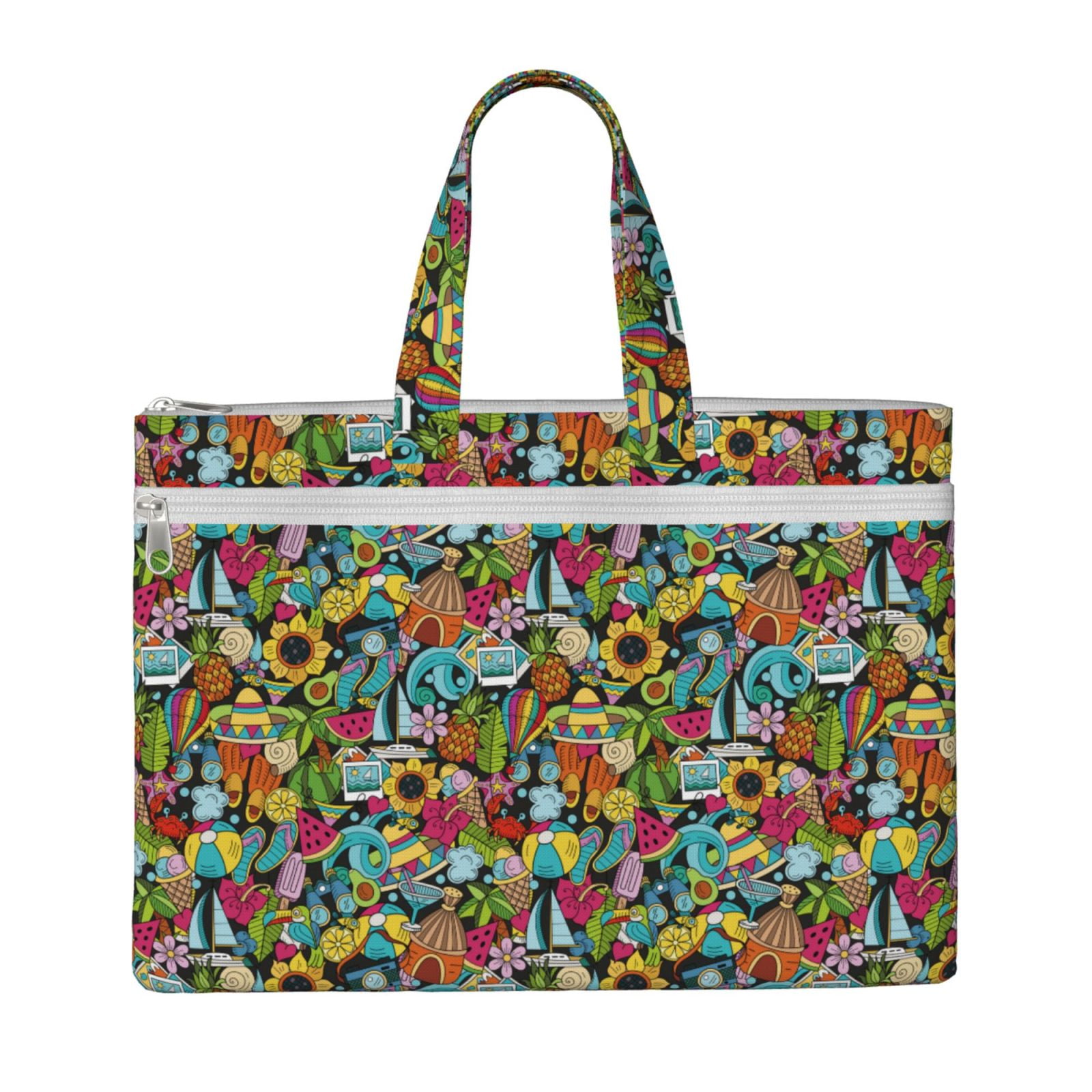 Cauagu Color Summer Pattern Canvas Tote File Bag, Zipper Tote Bag ...