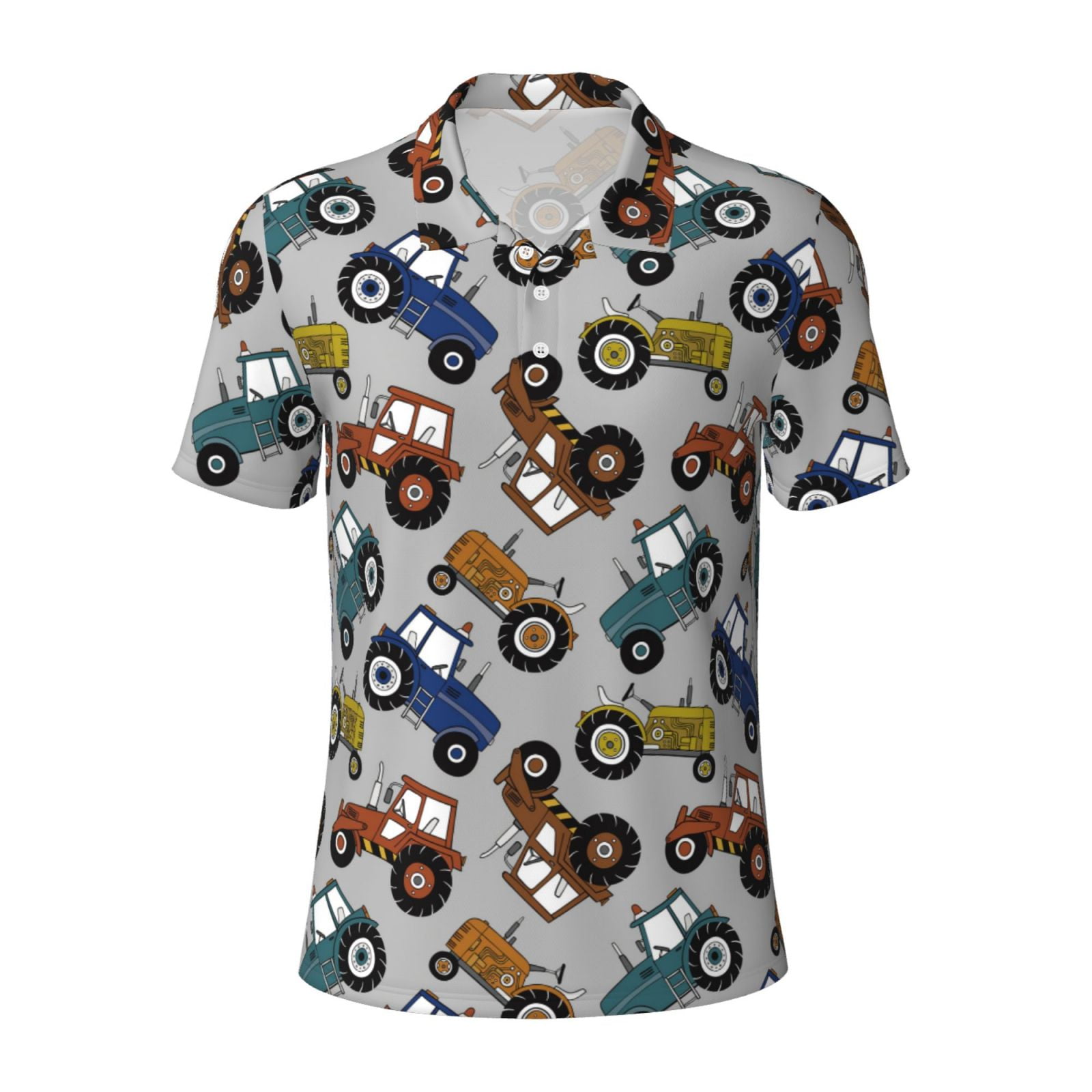 Cauagu Color Tractor Print Men's Polo Shirts, Short-Sleeve Polo Shirts ...
