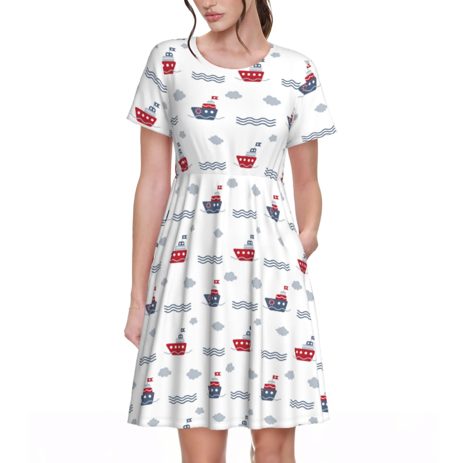 Cauagu Colored Sail Boats Print Summer Dresses for Women 2025 Loose ...