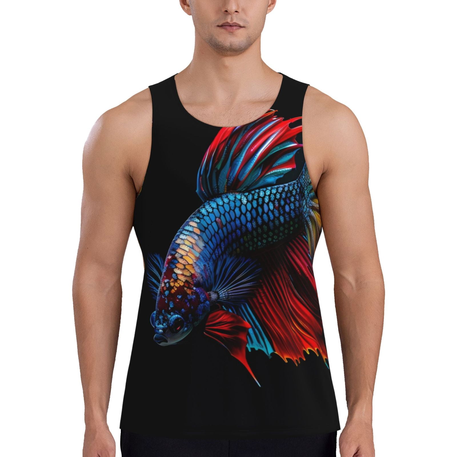 Cauagu Colorful Betta Fish Print Men's Sleeveless Muscle Shirts,Tank ...