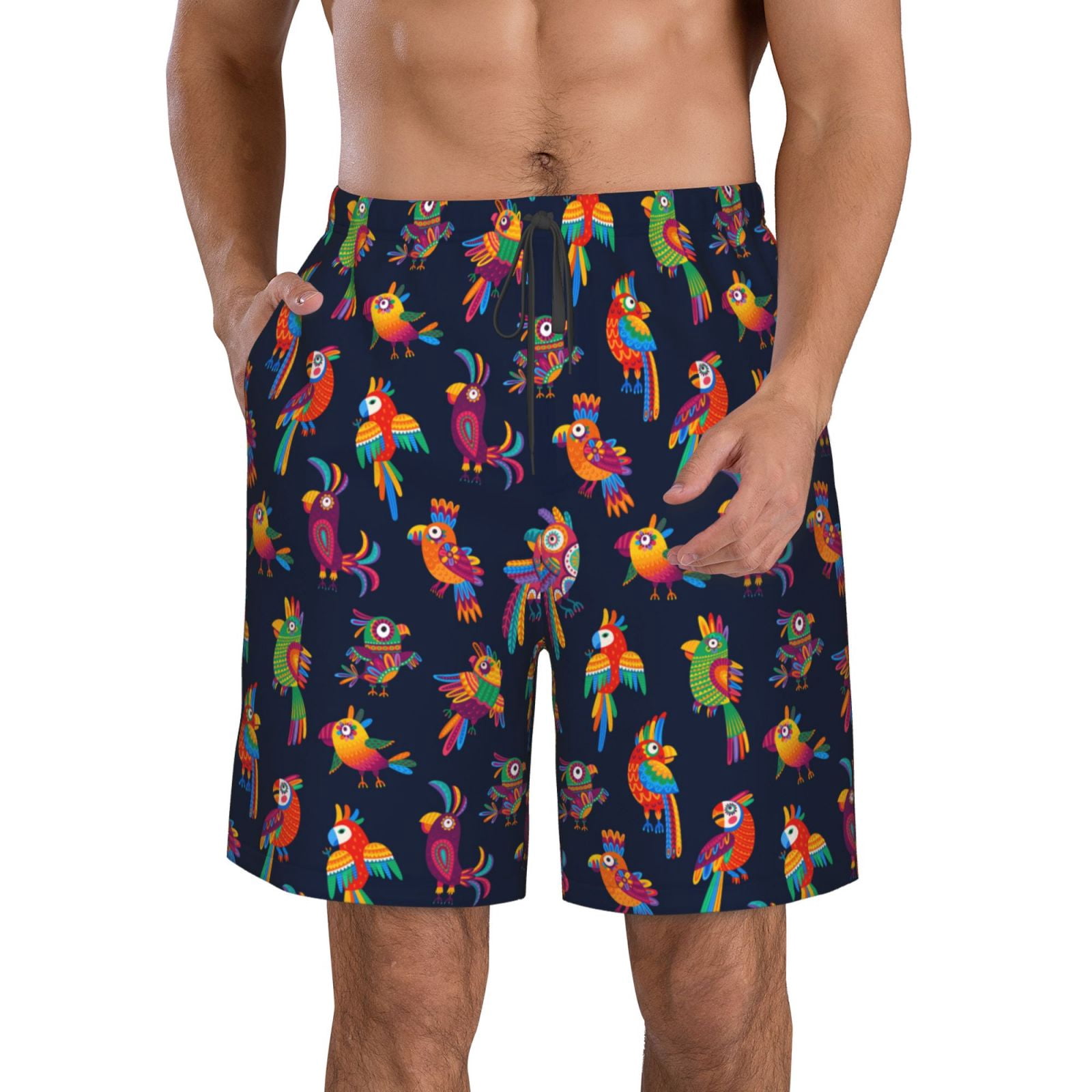 Cauagu Colorful Birds Print Men's Swim Trunks,Hawaiian Bathing Suit ...