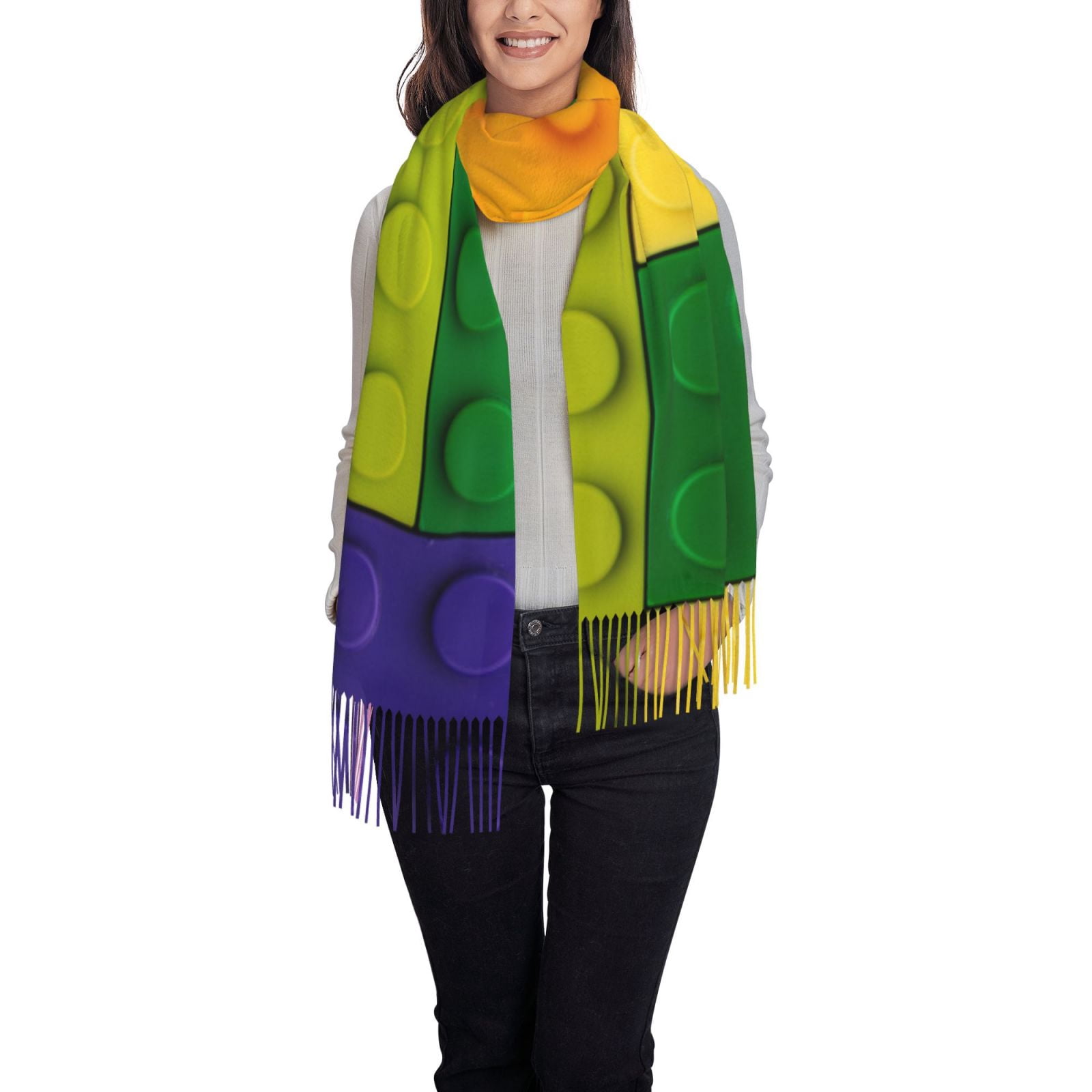 Cauagu Colorful Building Blocks Print Women Wrap Shawl tassels Scarves ...