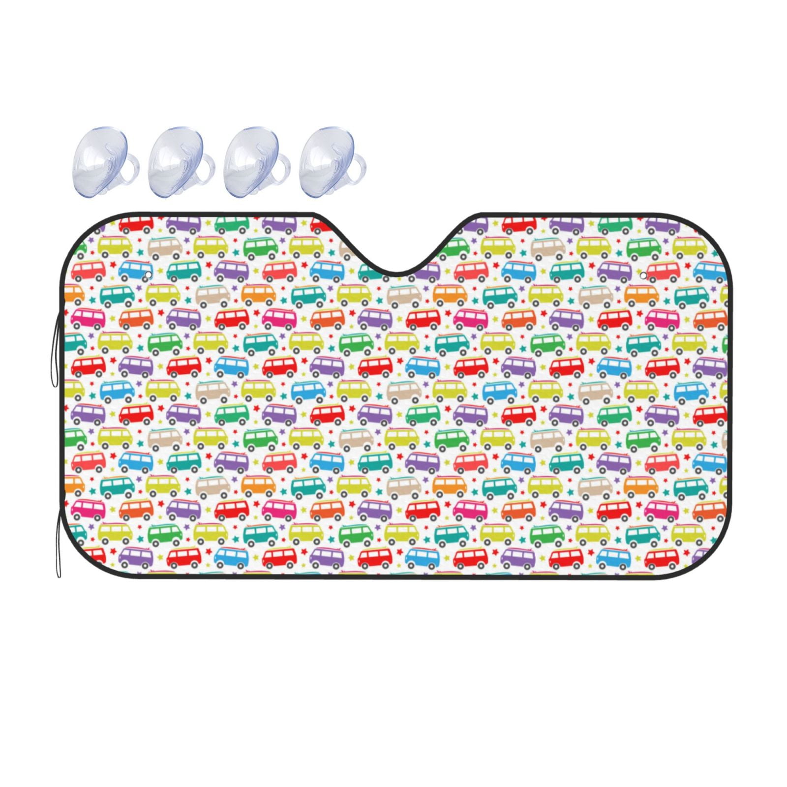 Cauagu Colorful Bus Print Car Windshield Sunshade,1-Piece Foldable Sun ...