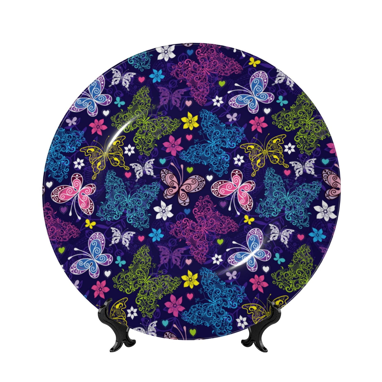 Cauagu Colorful Butterflies Print Bone China Decorative Plate, Wall ...