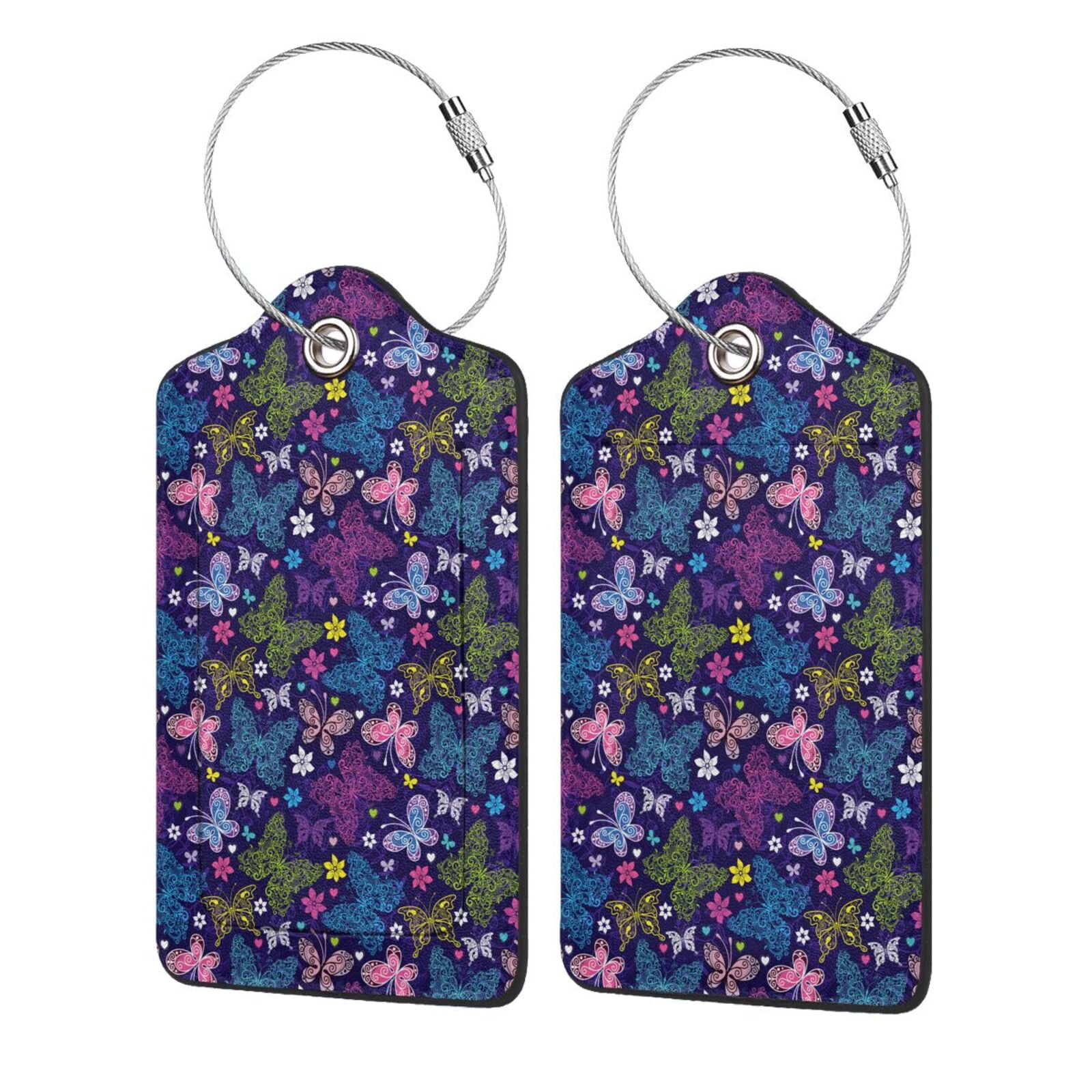 Cauagu Colorful Butterflies Print Luggage Tags,Leather Luggage Tags for ...