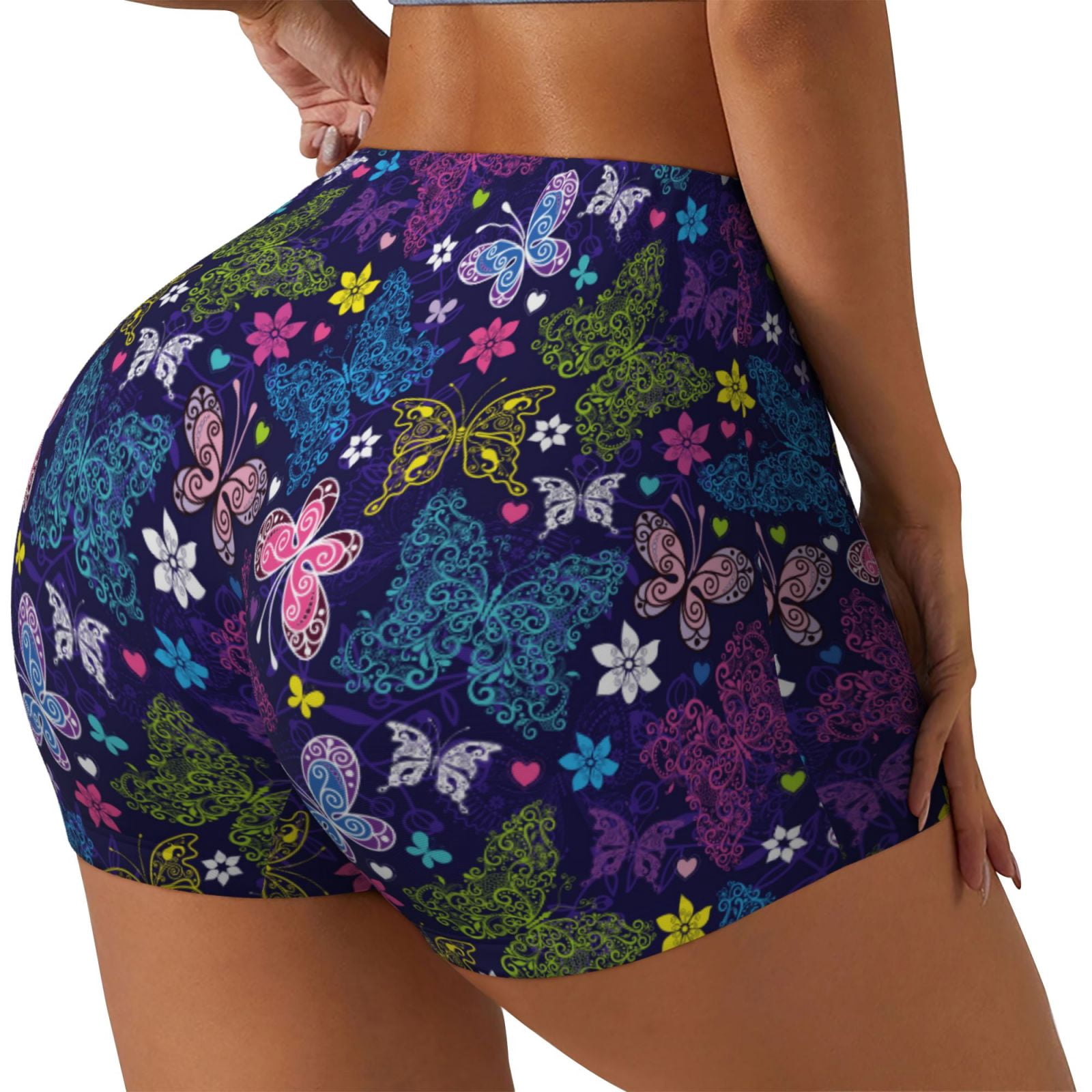 Cauagu Colorful Butterflies for Womens Workout Impact Shorts,Booty ...