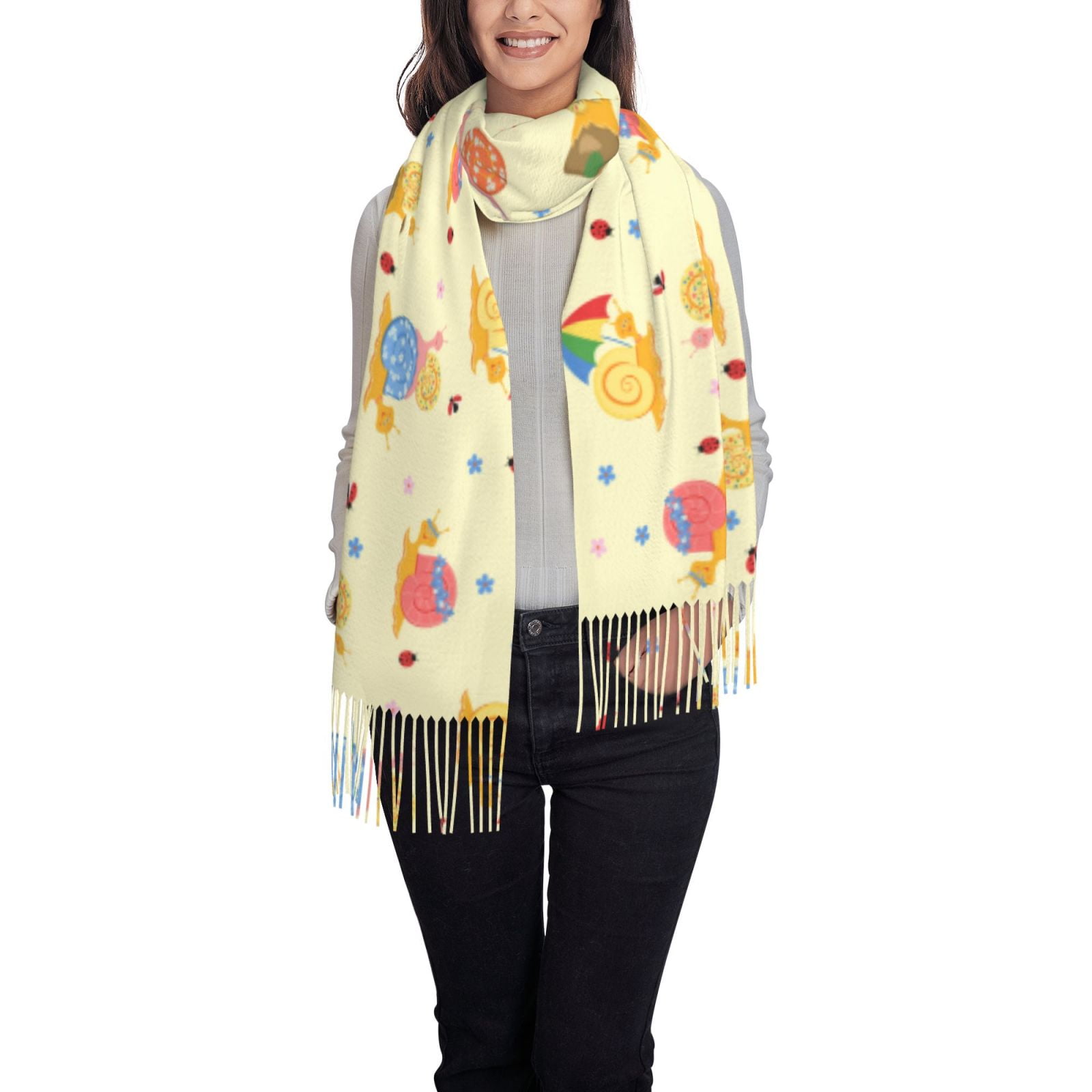 Cauagu Colorful Cartoon Snail Print Women Wrap Shawl tassels Scarves ...