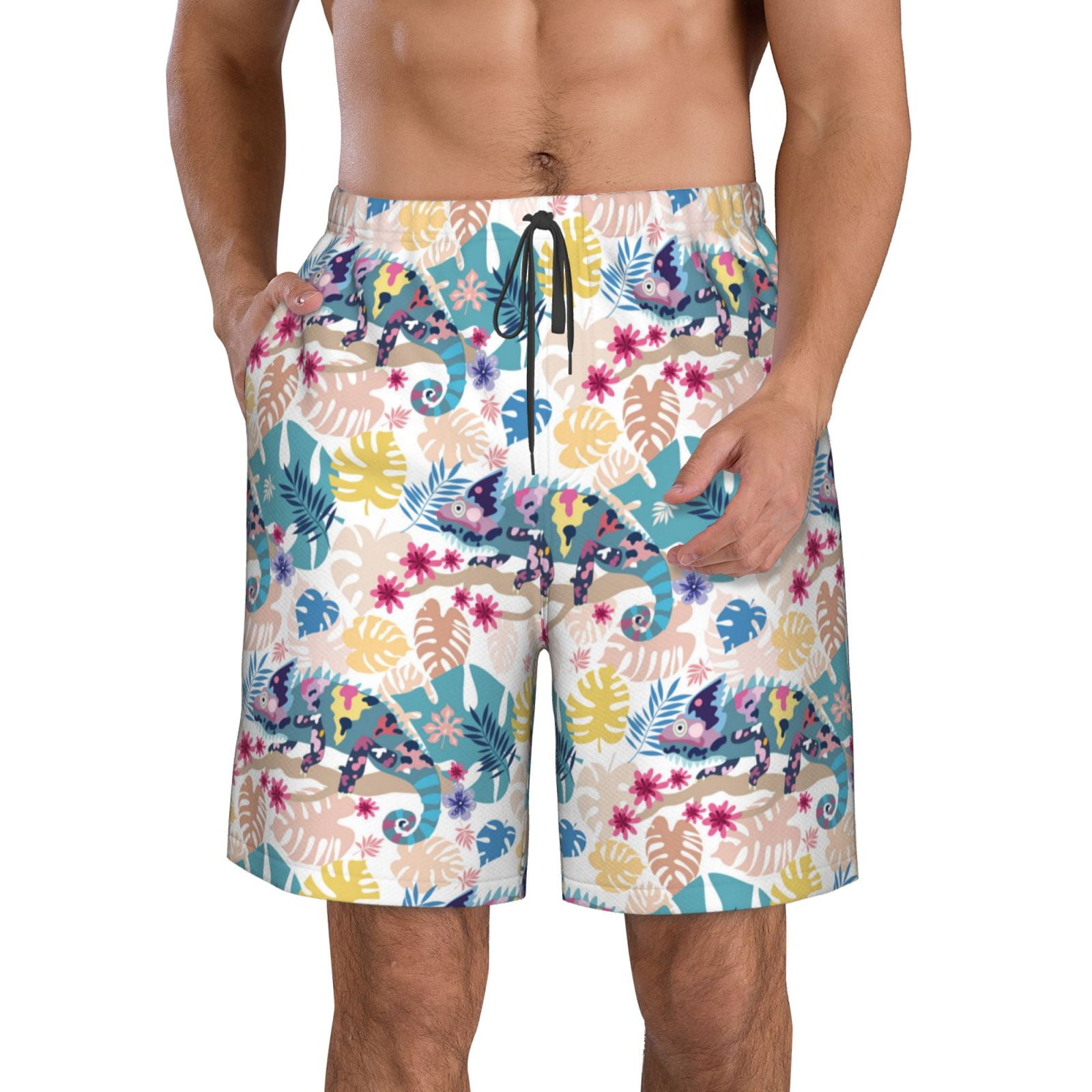 Cauagu Colorful Chameleons Print Men's Swim Trunks,Hawaiian Bathing ...