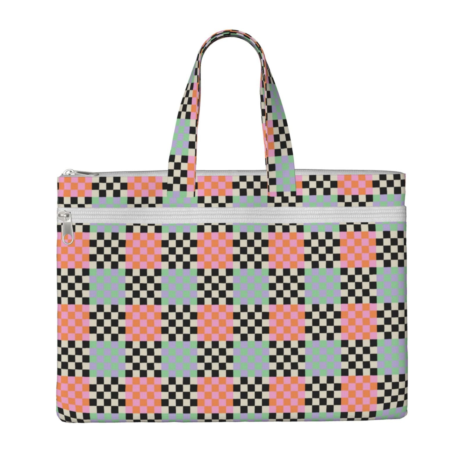 Cauagu Colorful Checkered Pattern Canvas Tote File Bag, Zipper Tote Bag ...