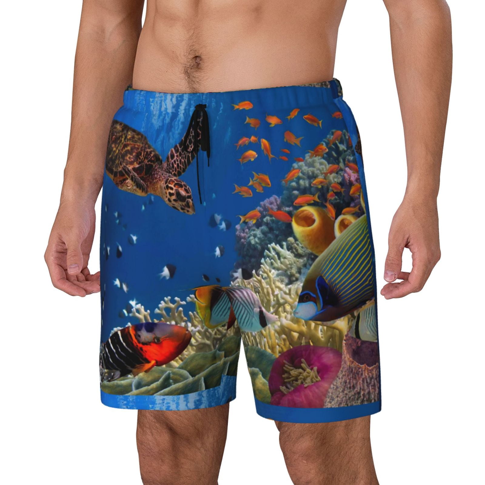 Cauagu Colorful Coral Reef Print Mens Swim Trunks Quick Dry Board ...