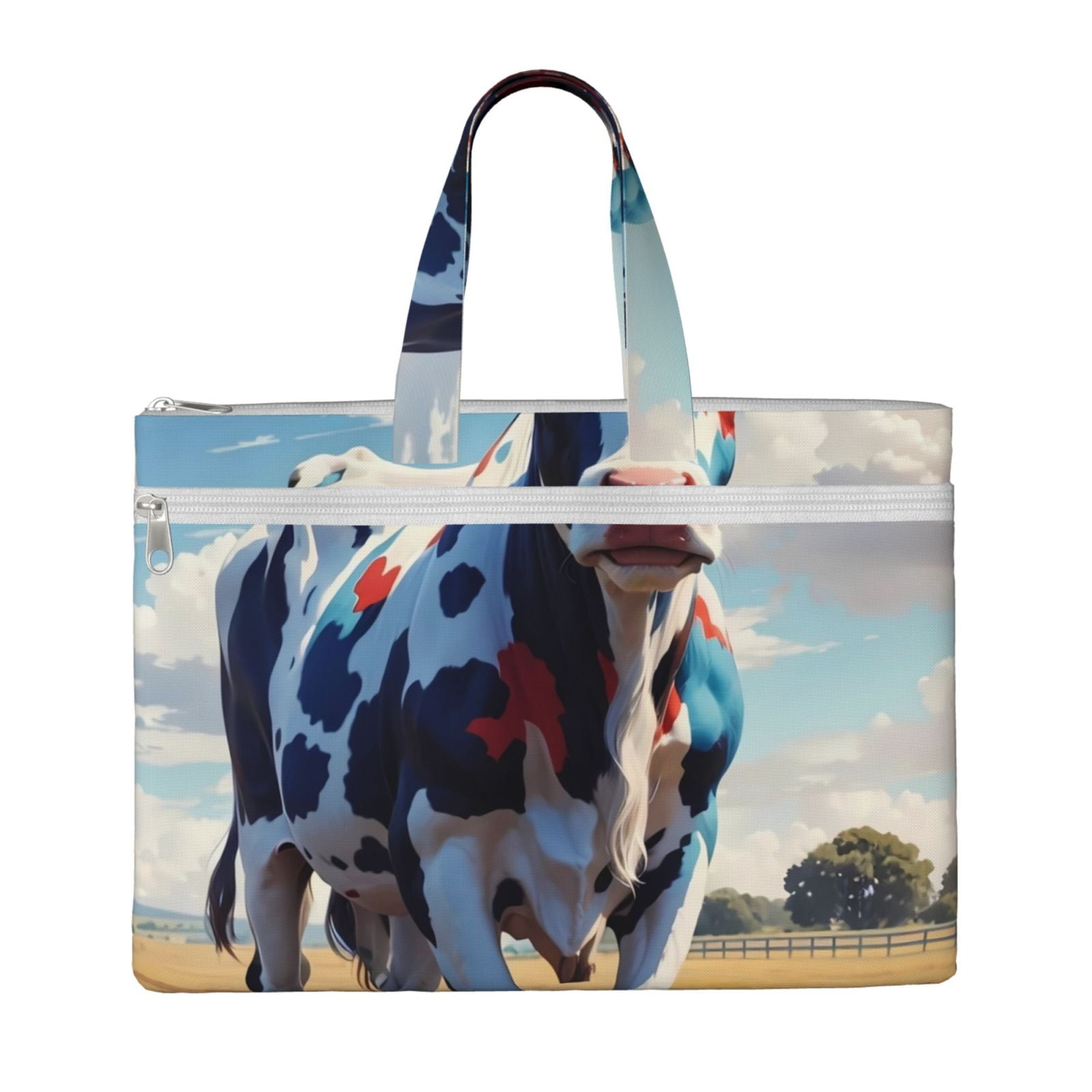 Cauagu Colorful Cow Pasture Pattern Canvas Tote File Bag, Zipper Tote ...
