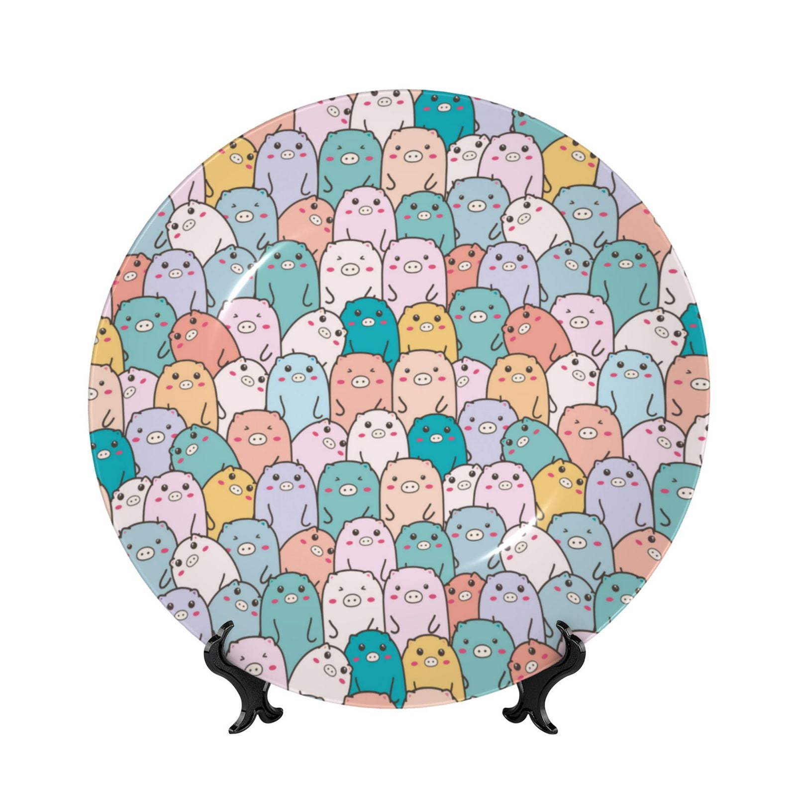 Cauagu Colorful Cute Pig Print Bone China Decorative Plate, Wall Mount ...