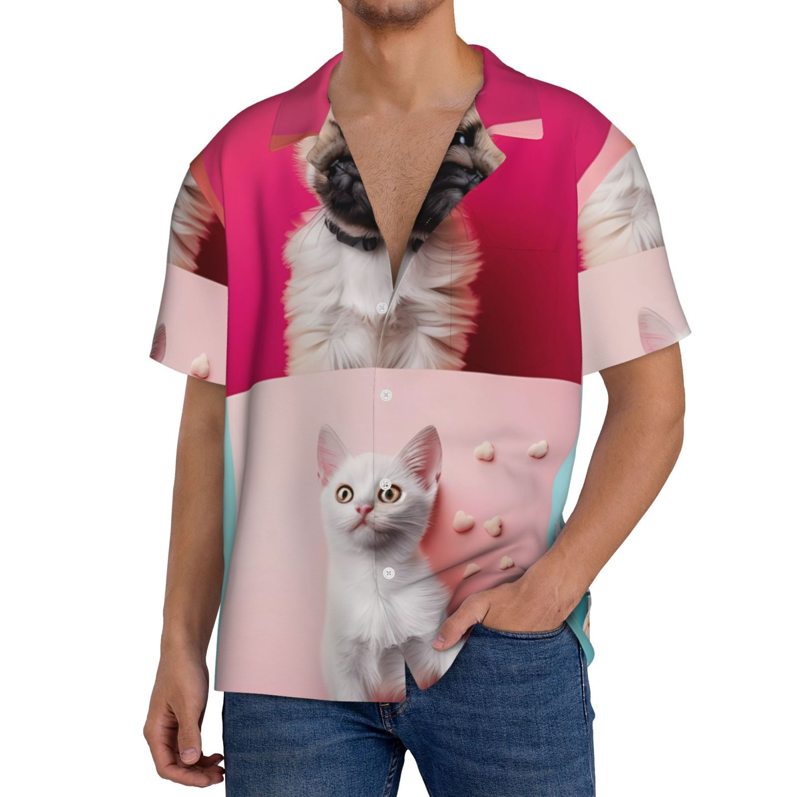 Cauagu Colorful Dog Cat Collage Men's Short Sleeve Button Down Hawaiian ...