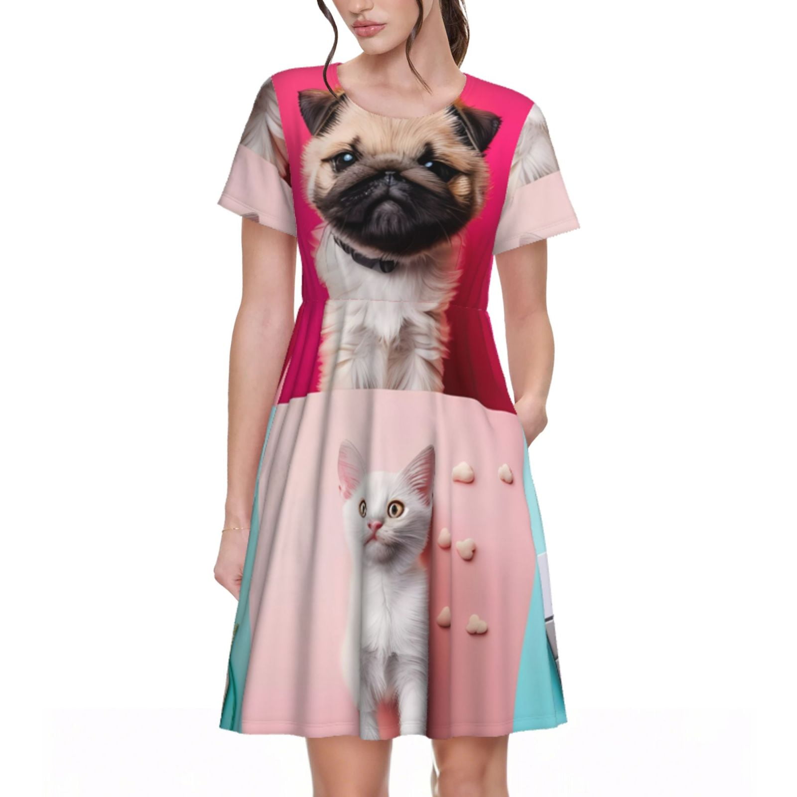 Cauagu Colorful Dog Cat Collage Print Summer Dresses for Women 2025 ...