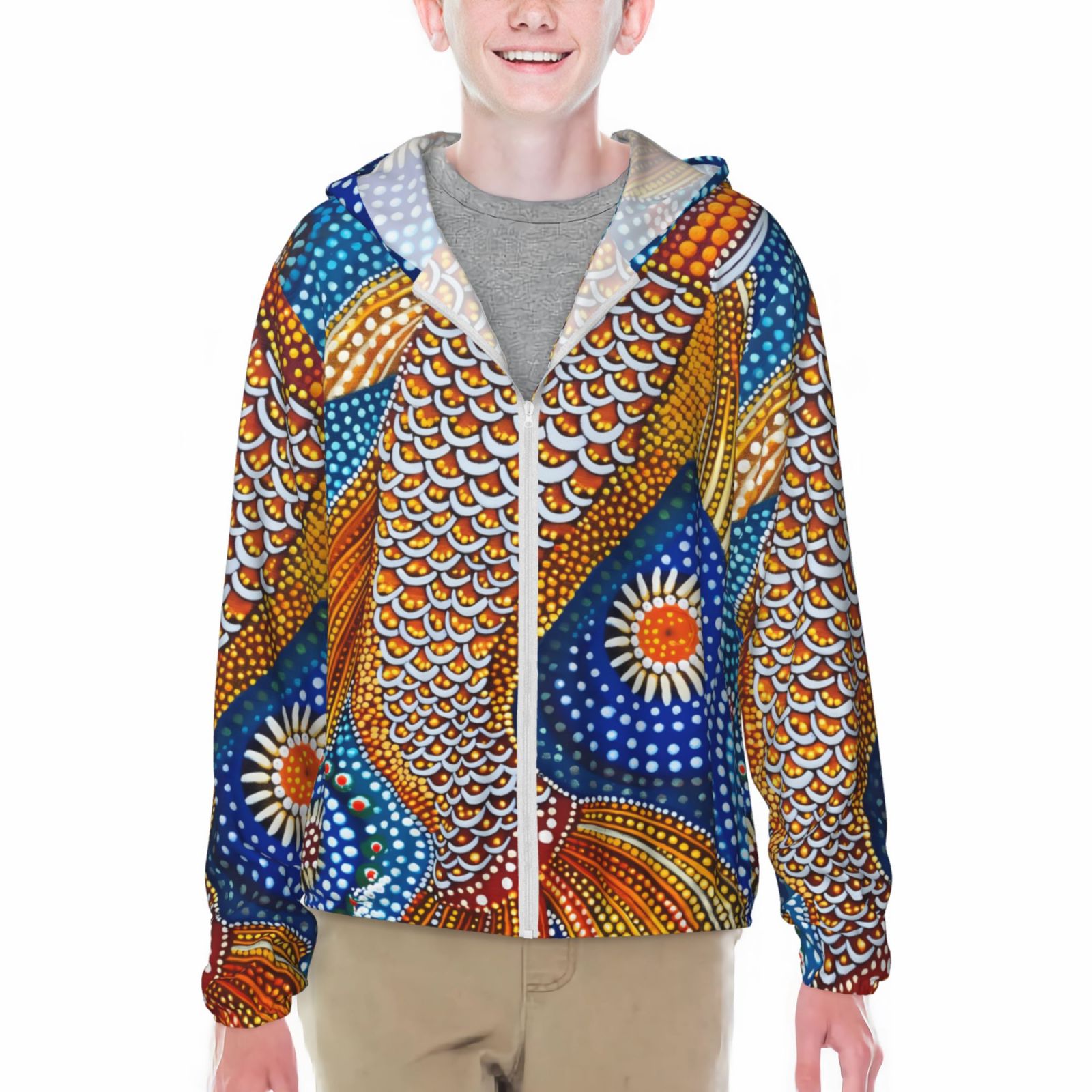 Cauagu Colorful Dot Art Fish Print Sun Protection Jacket for Teen,Full ...