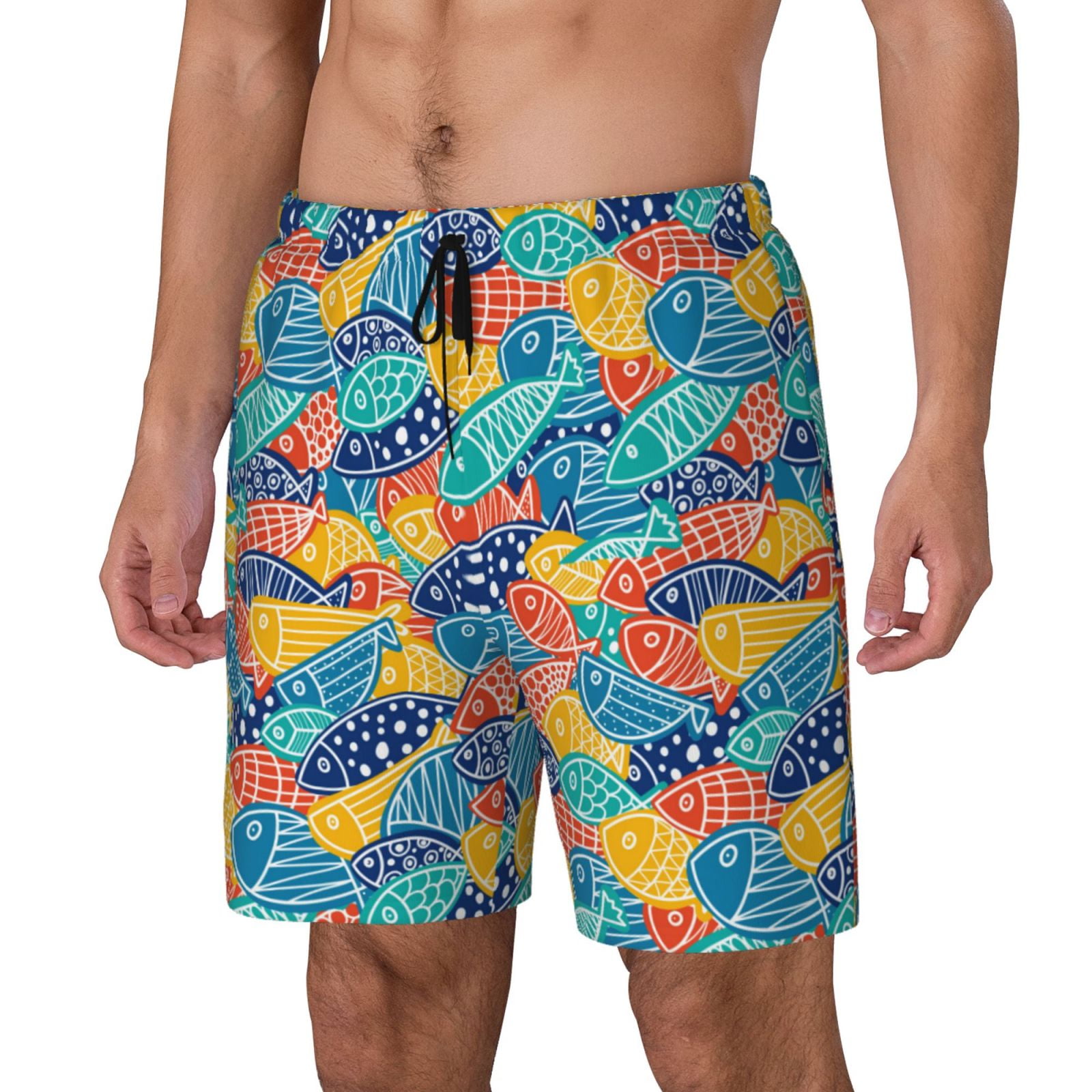 Cauagu Colorful Fish 1 Print Mens Swim Trunks Quick Dry Board Shorts ...