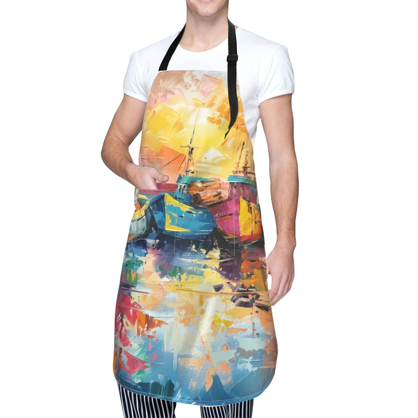 Cauagu Colorful Fishing Boats Aprons with Pockets,Waterproof Apron for ...