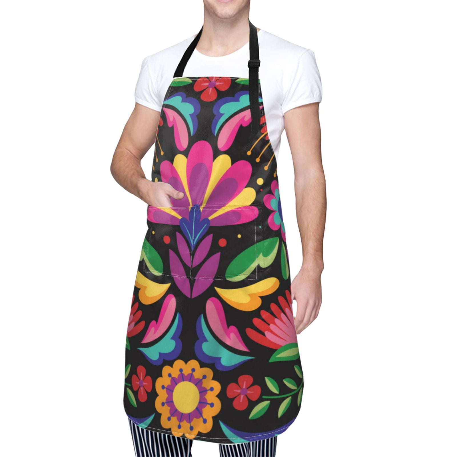 Cauagu Colorful Floral Embroidery Mexican Aprons with Pockets ...