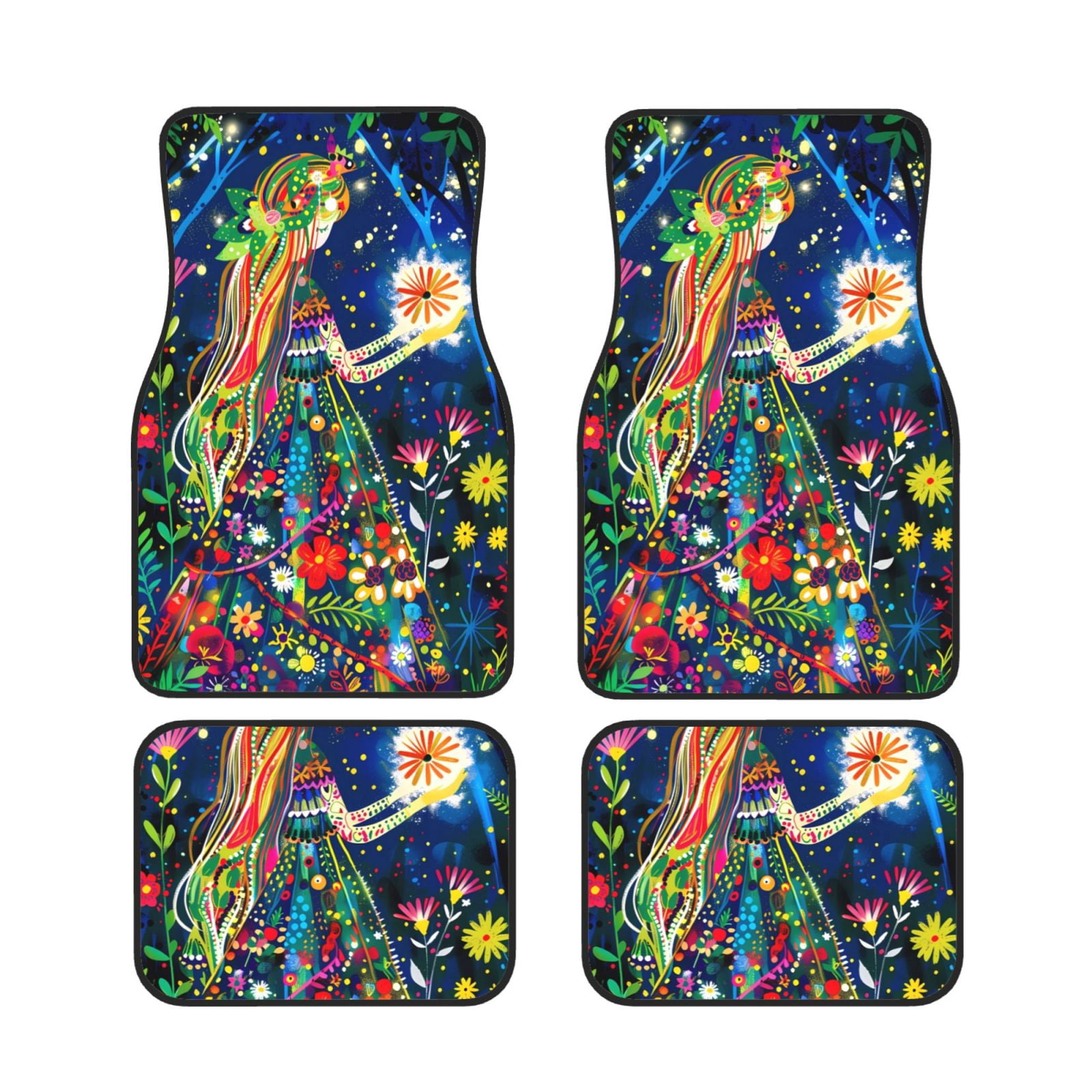 Cauagu Colorful Floral Forest Fairy Pattern Car Floor Mat Set of 4,Car ...