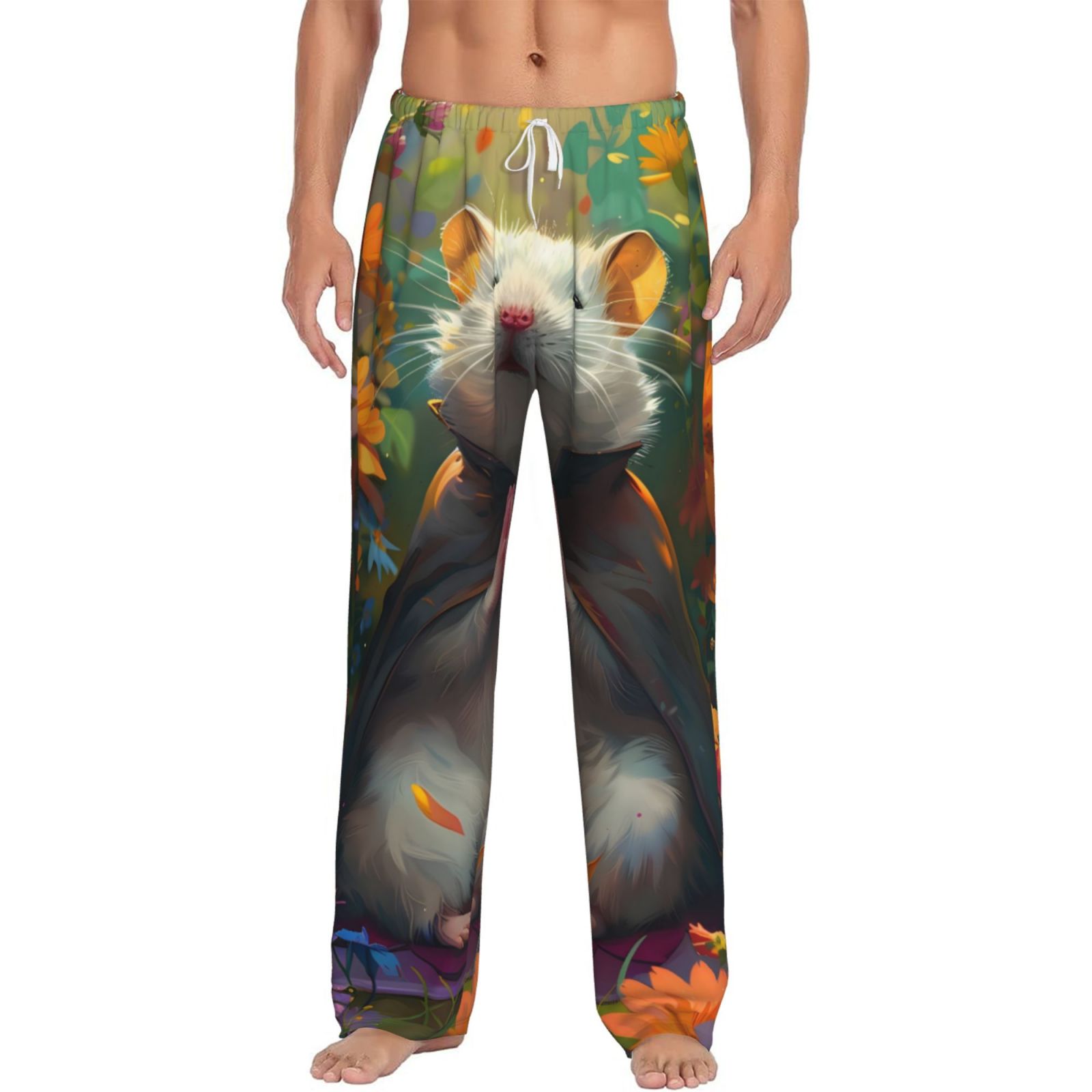 Cauagu Colorful Flower Meditating Hamster Mens Pajama Pants Sleep ...
