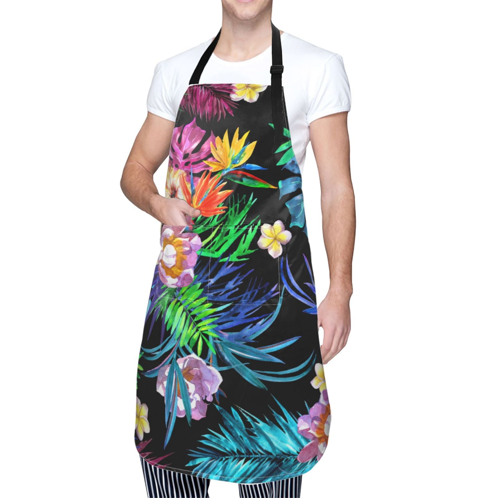 Cauagu Colorful Flowers Aprons with Pockets,Waterproof Apron for Women ...