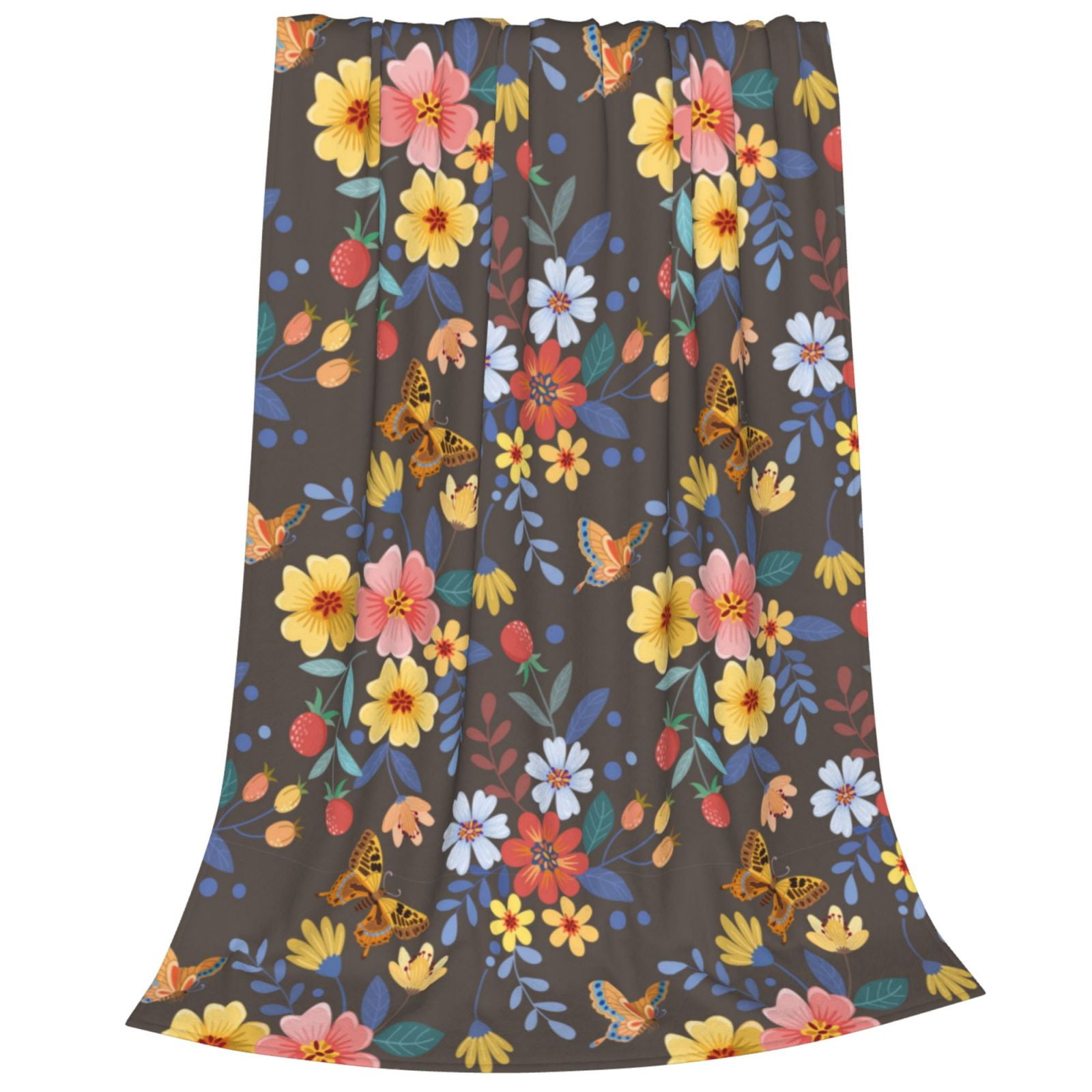 Cauagu Colorful Flowers with Butterfly Pattern Flannel Bed Blankets ...