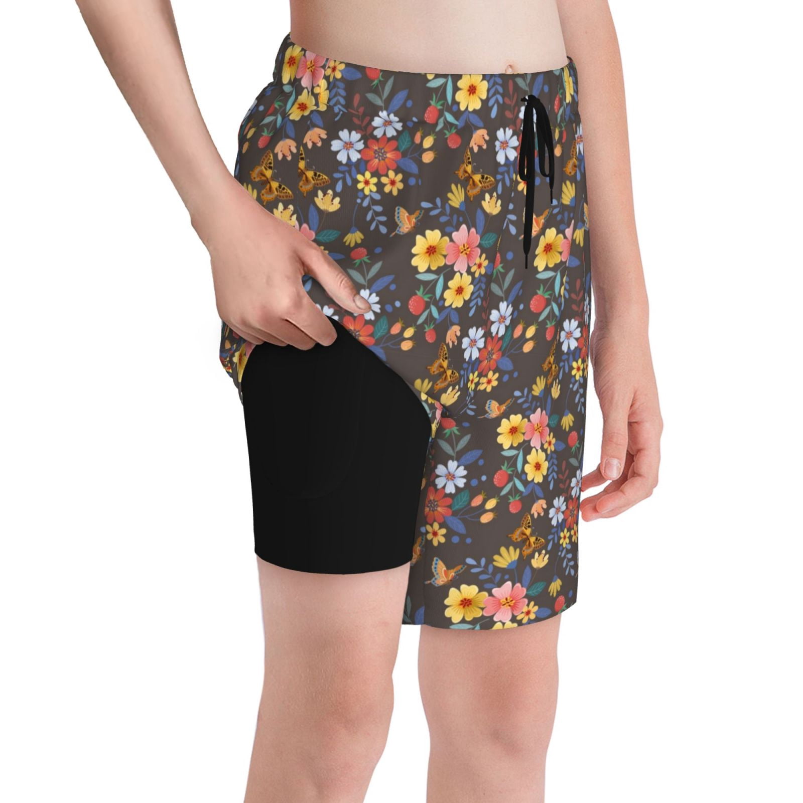 Cauagu Colorful Flowers with Butterfly Print Swim Trunks for Men,Youth ...