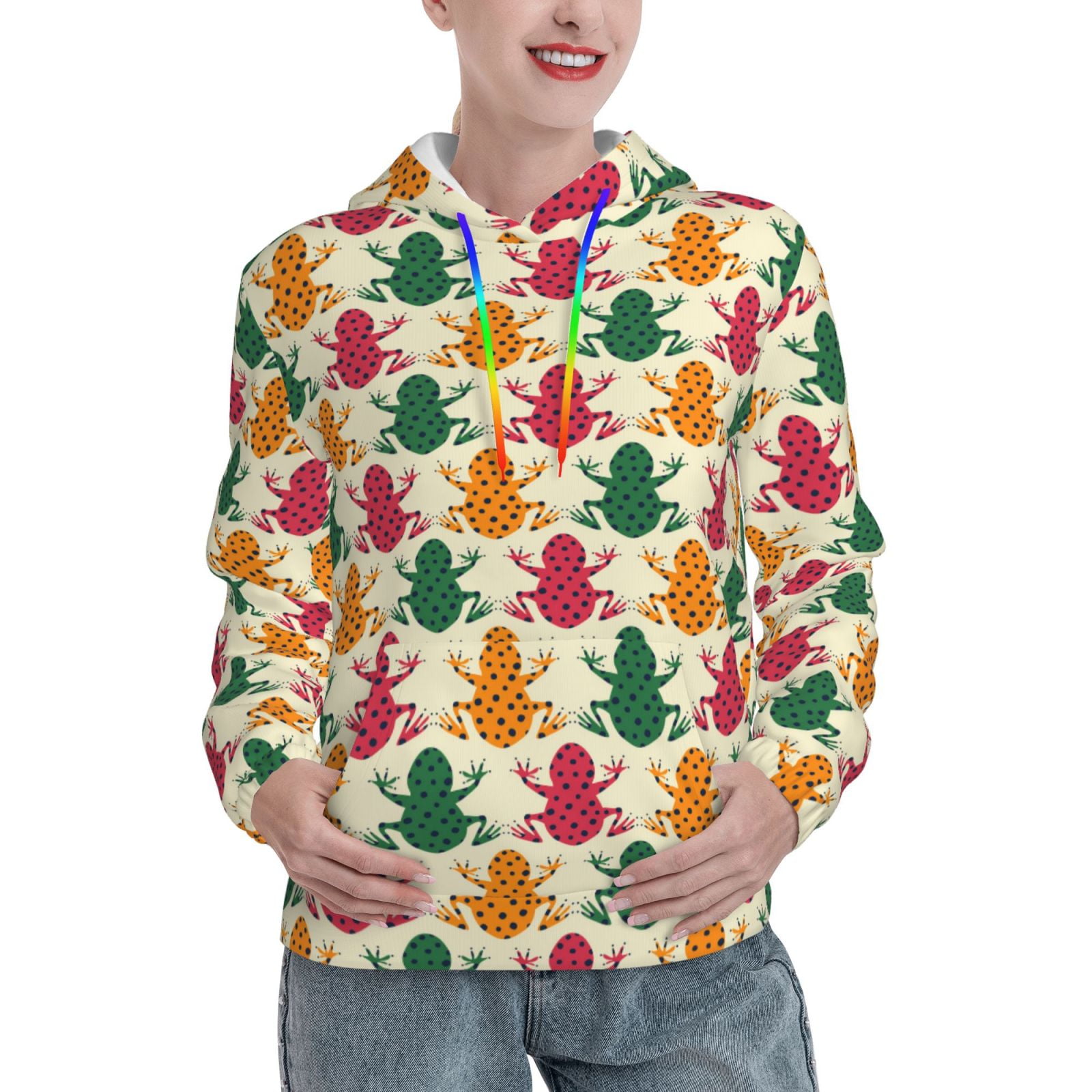 Cauagu Colorful Frogs for Women's Hooded Sweatshirts Pullover Hoodie for Women Fall Workout ...