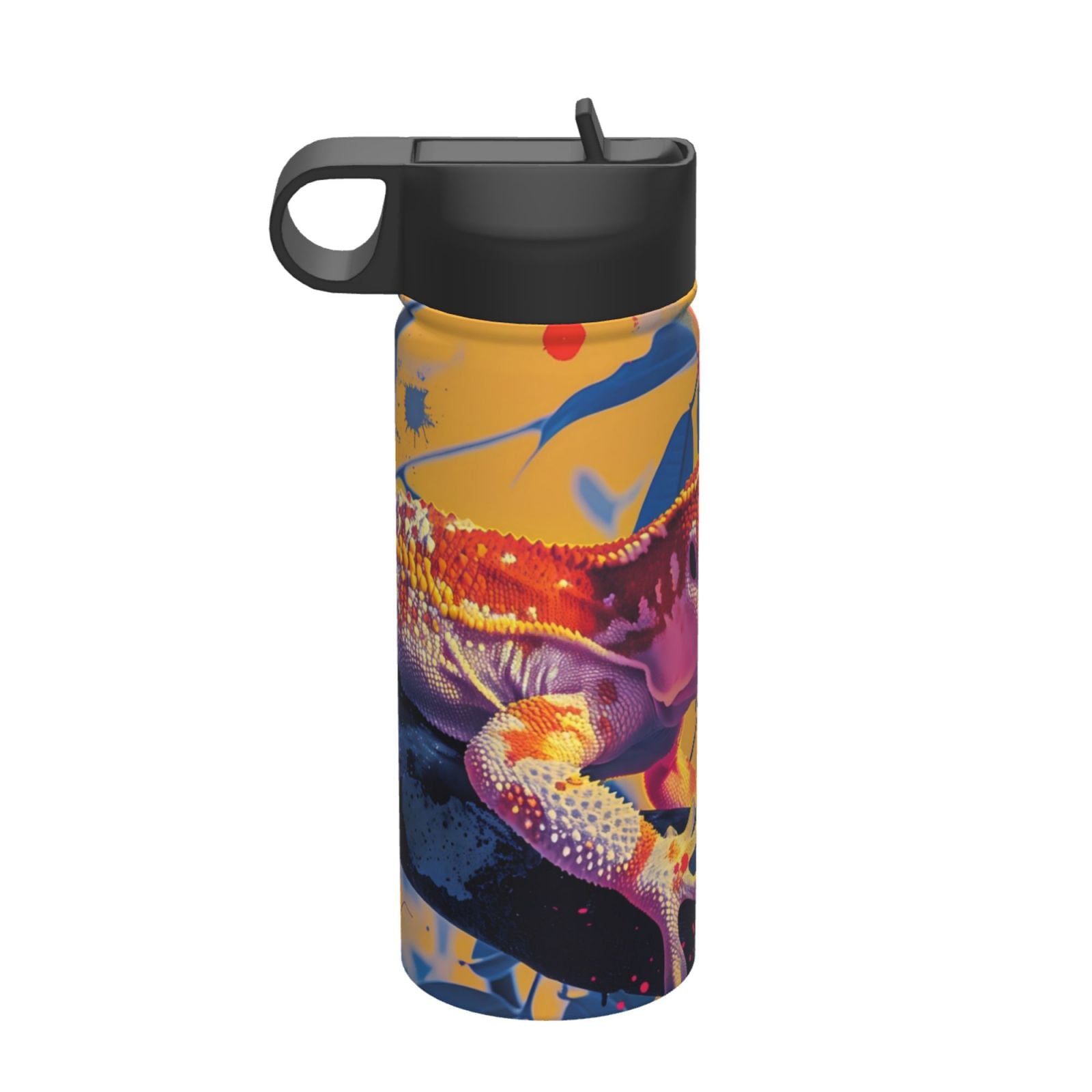 Cauagu Colorful Gecko Jungle Art for 18 oz Water Bottle With Straw ...
