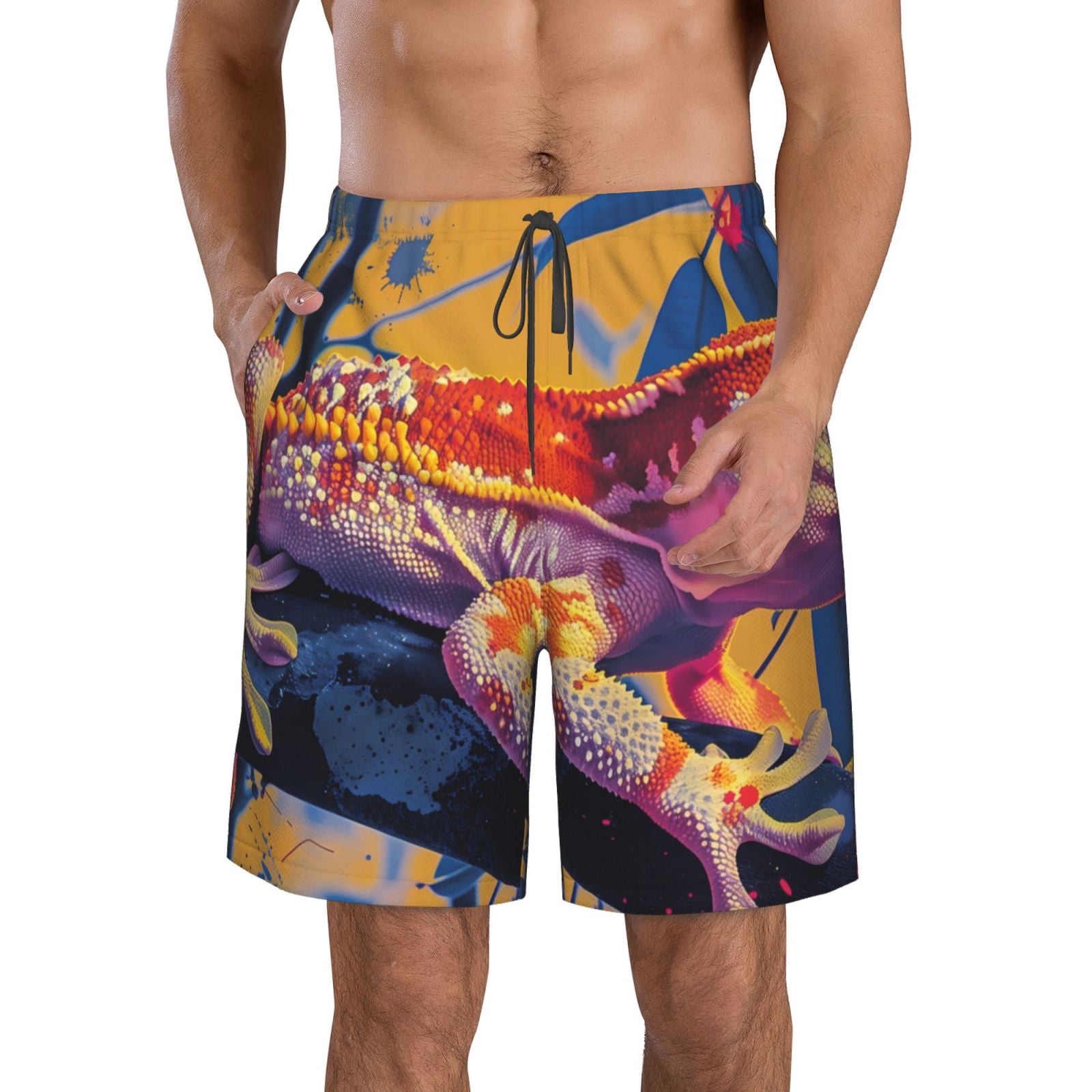 Cauagu Colorful Gecko Jungle Art Print Men's Swim Trunks,Hawaiian ...