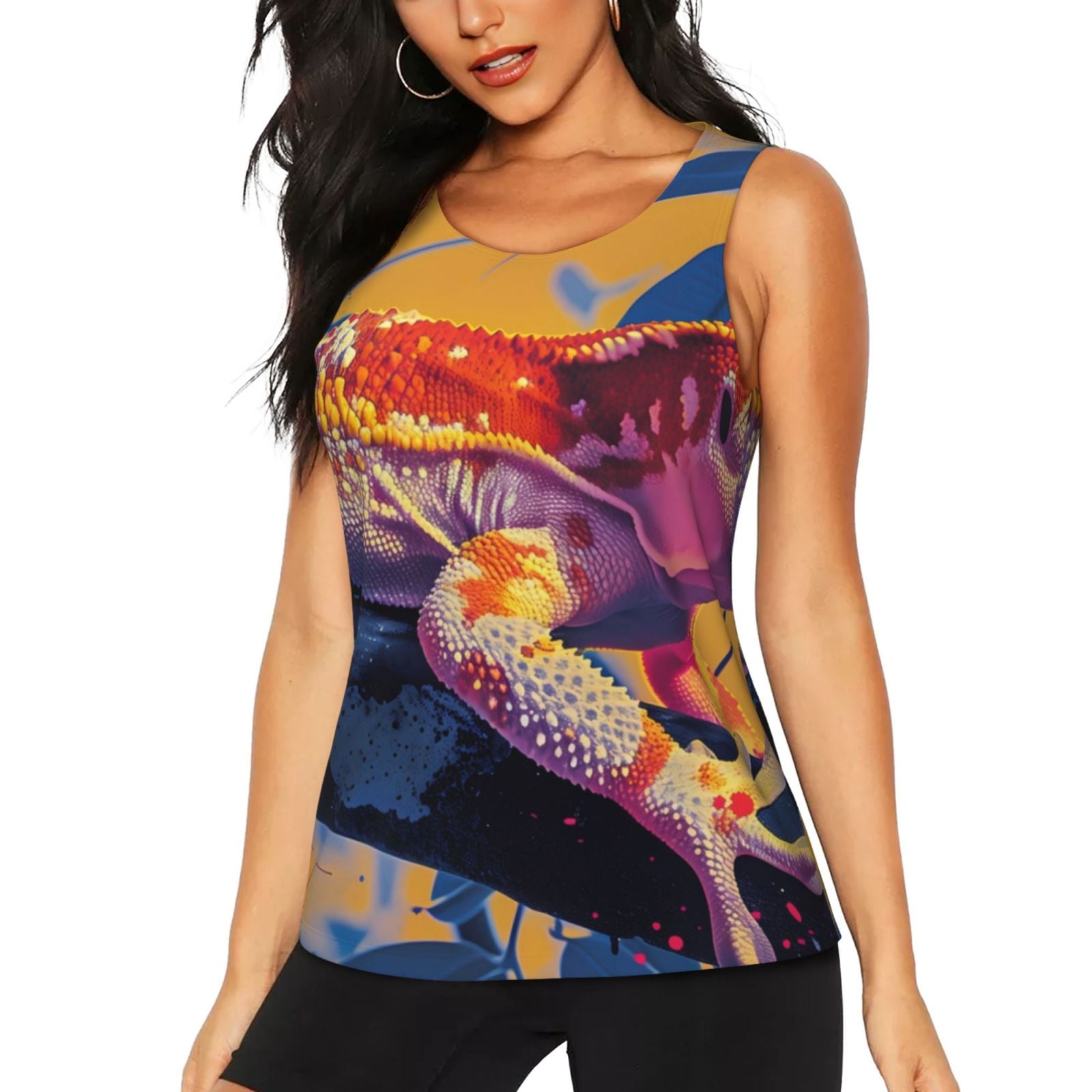 Cauagu Colorful Gecko Jungle Art for Women's Workout Tank Tops ...