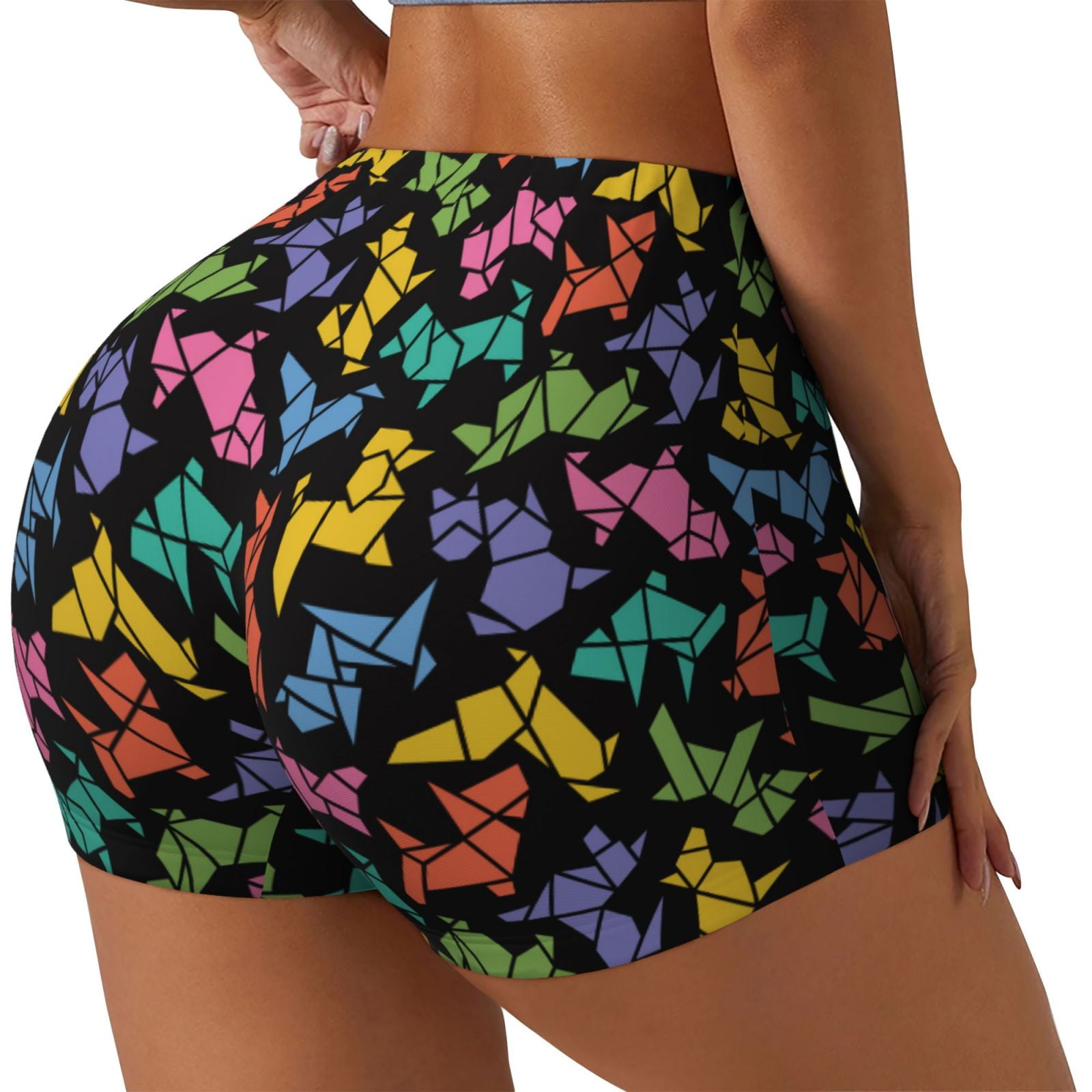 Cauagu Colorful Geometric Dog for Womens Workout Impact Shorts,Booty ...